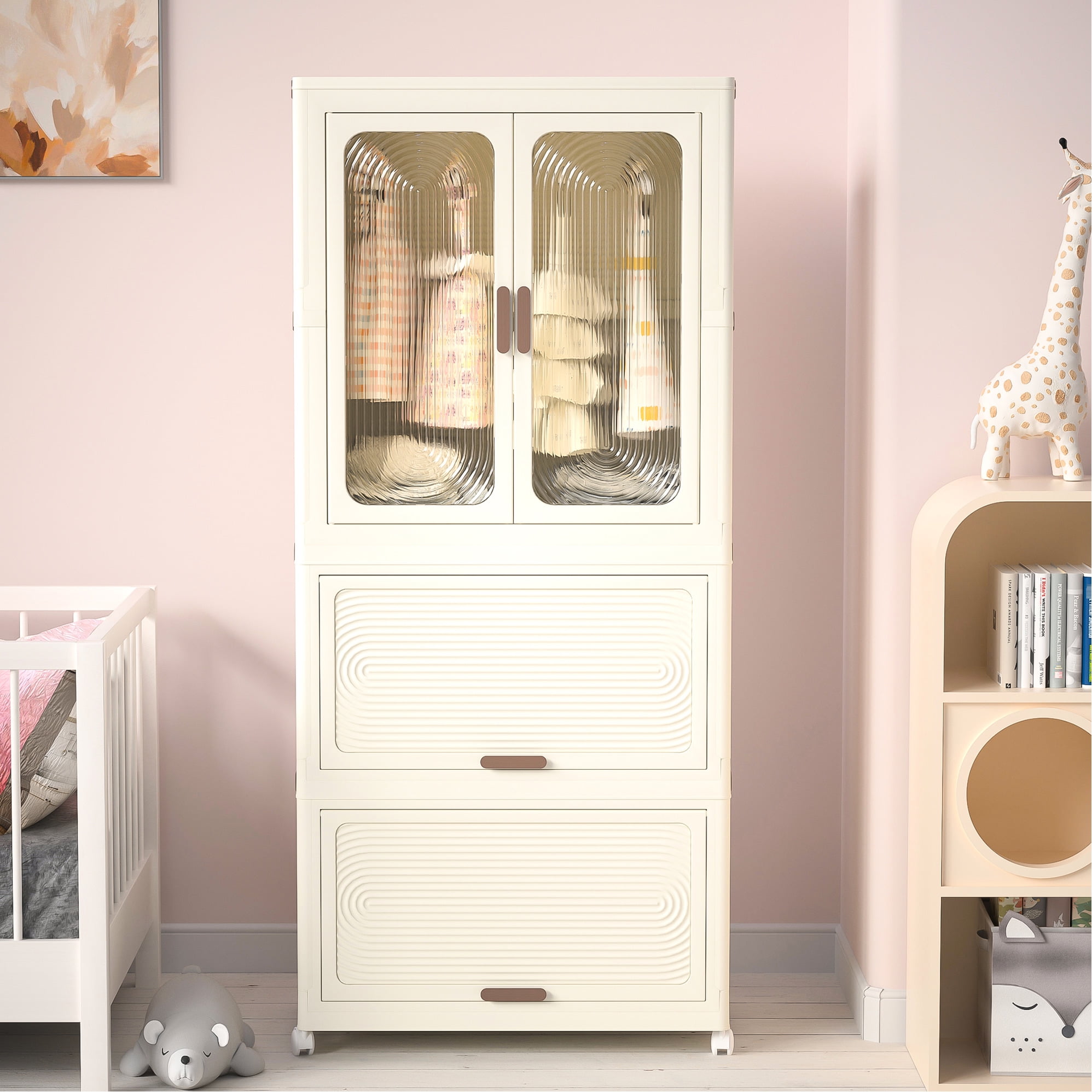 Portable Wardrobe With Magnetic Doors And 10 Pcs Hangers, White Closet ...