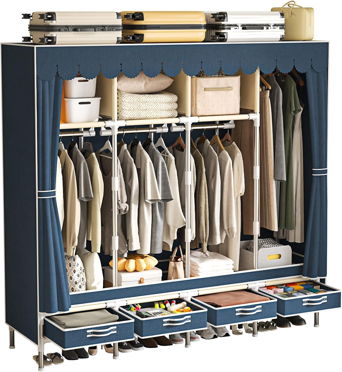 Portable Wardrobe with 4 Drawers and 3 Shelves, 67 Inch Large Capacity ...