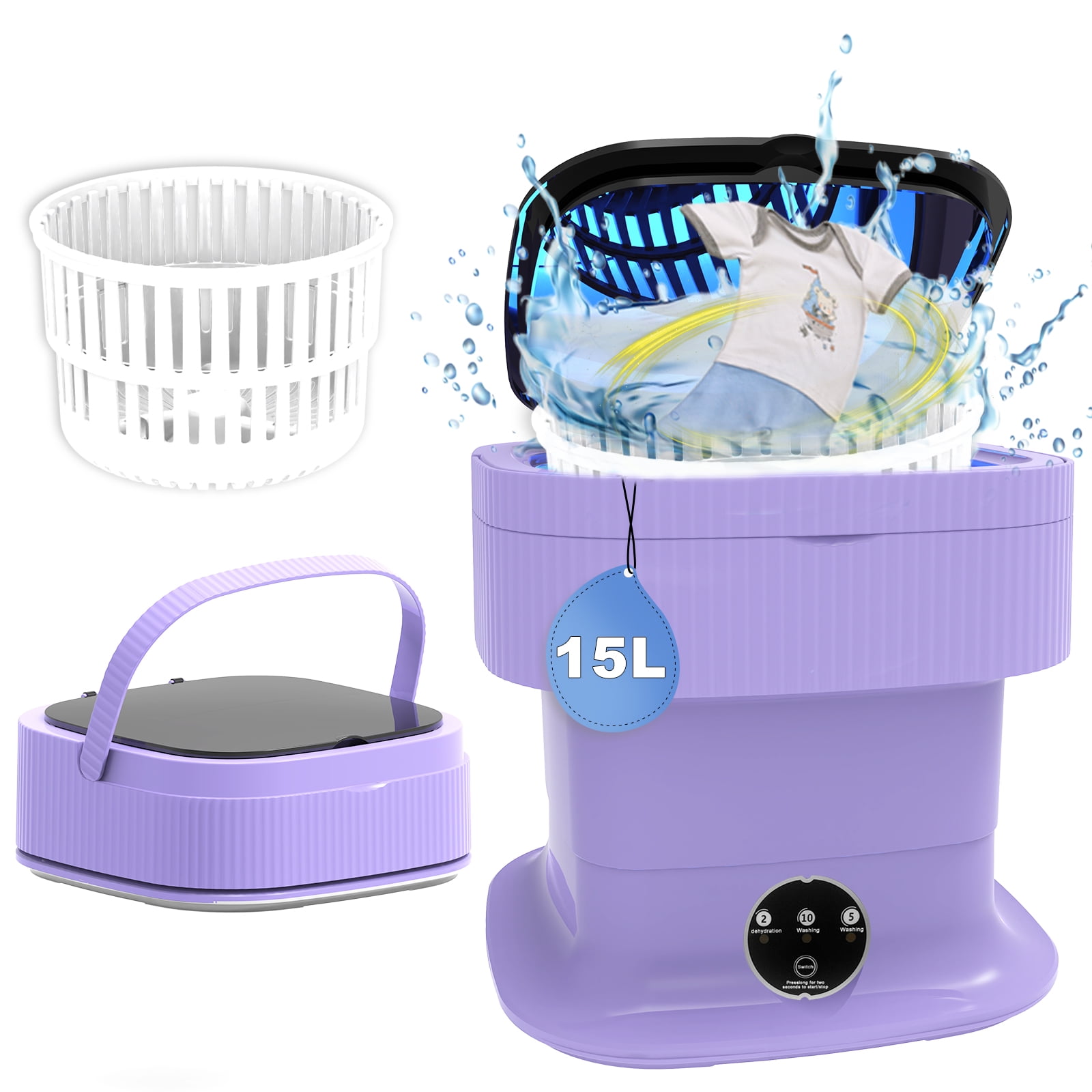 Portable Washing Machine,15L Folding Mini Washer with 3 Modes Deep ...