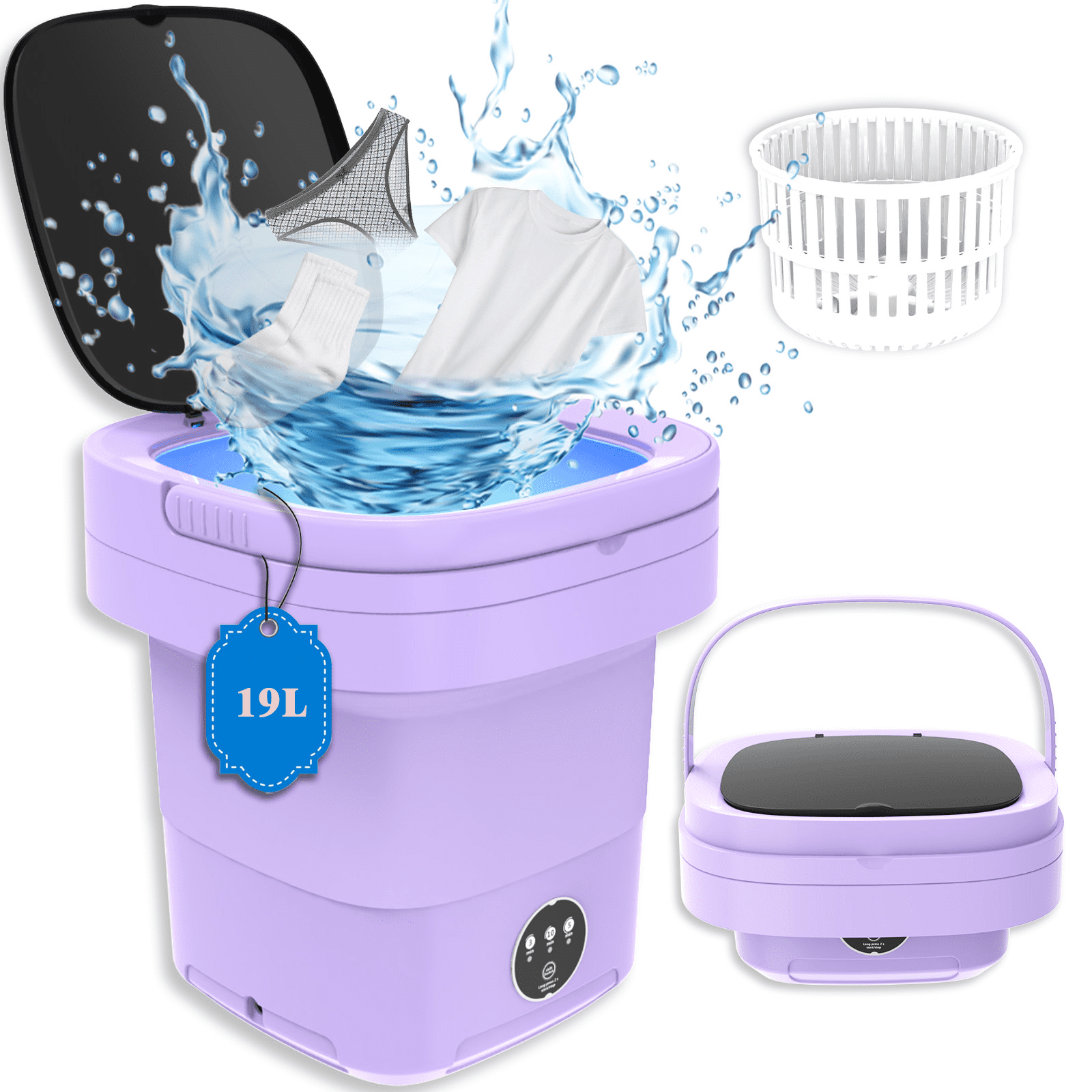 Portable Washing Machine, 19L Small Foldable Washer with Spin Dryer ...