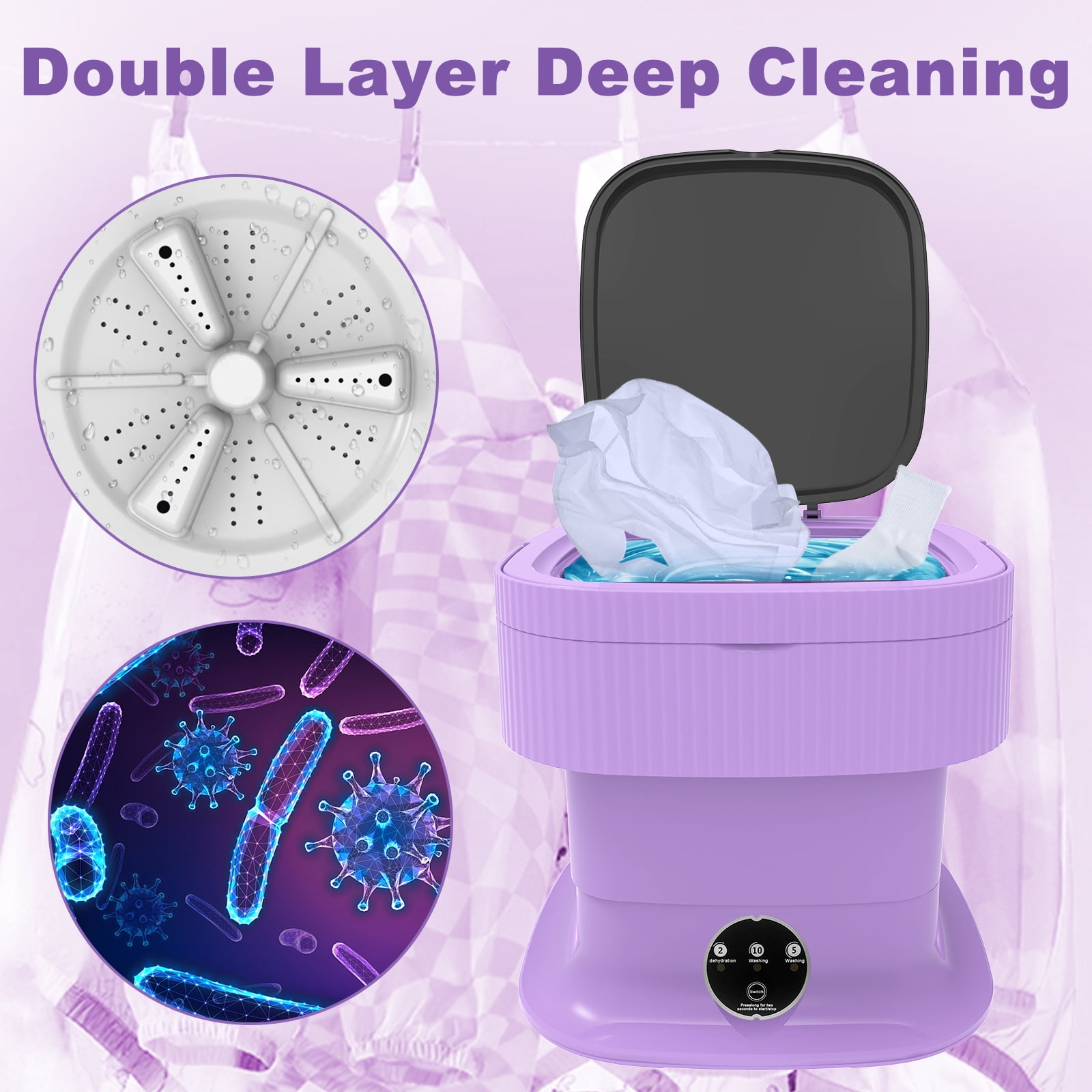 Portable Washing Machine, 19L Small Foldable Washer with Spin Dryer ...