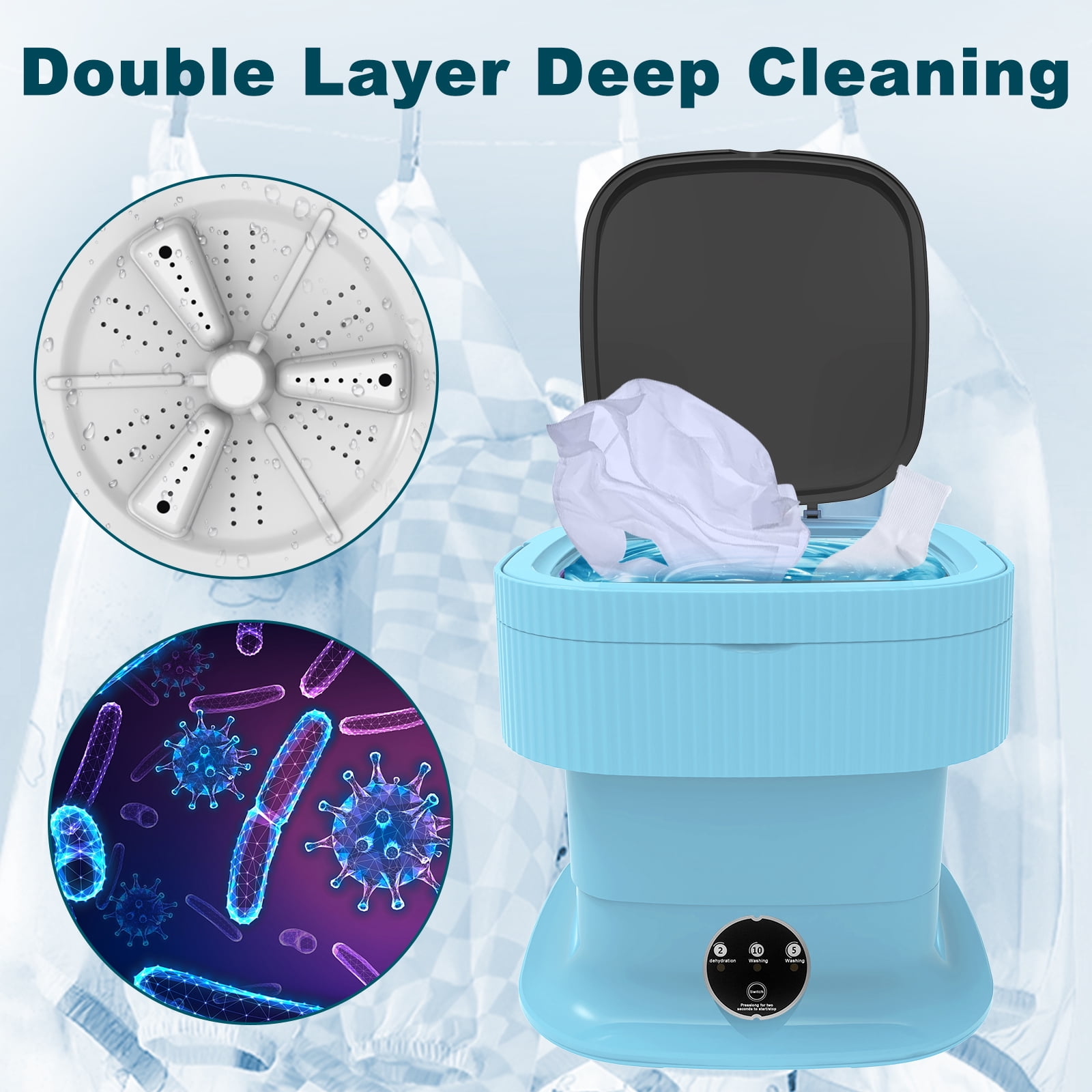 Portable Washing Machine, 19L Small Foldable Washer with Spin Dryer ...