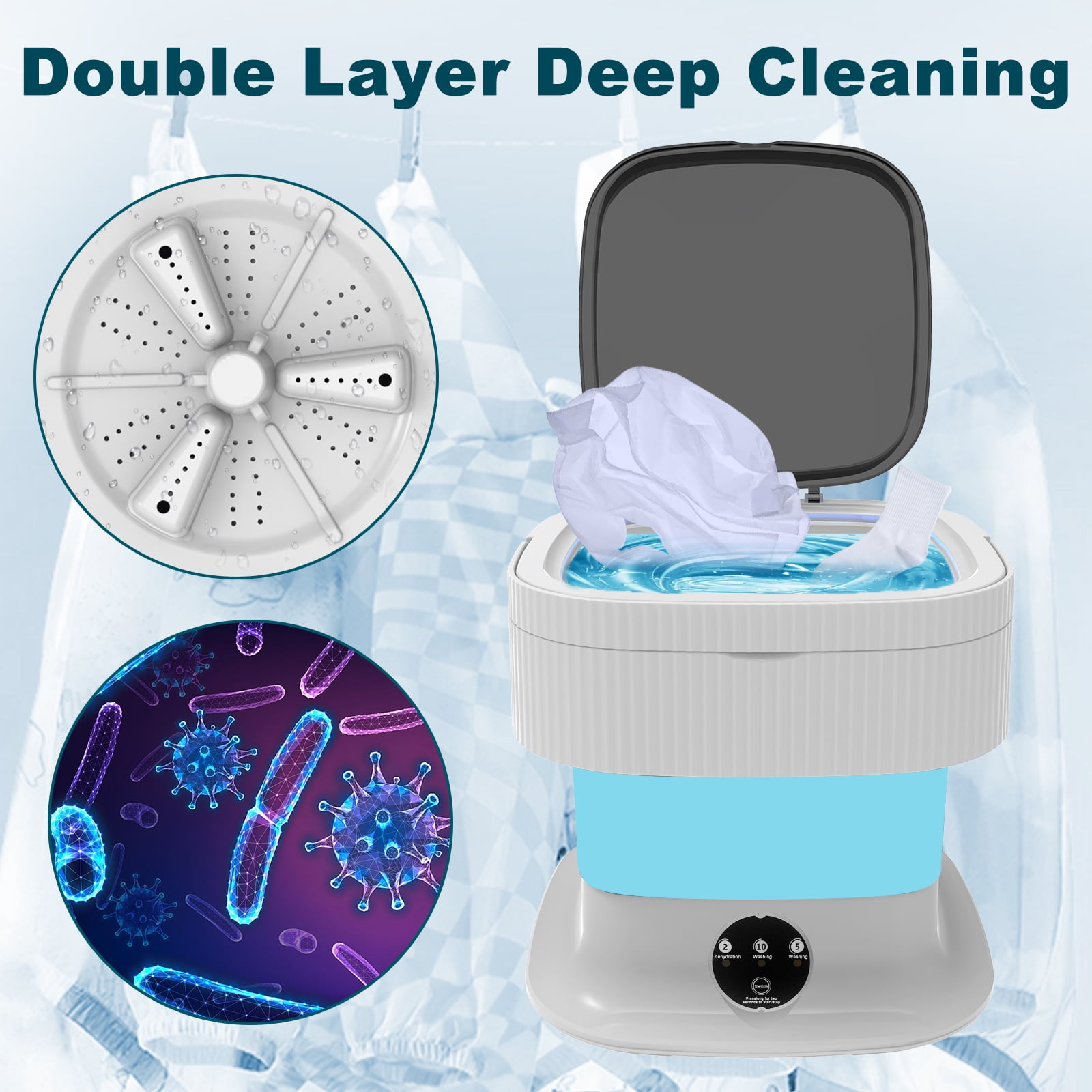 Portable Washing Machine, 19L Small Foldable Washer with Spin Dryer ...