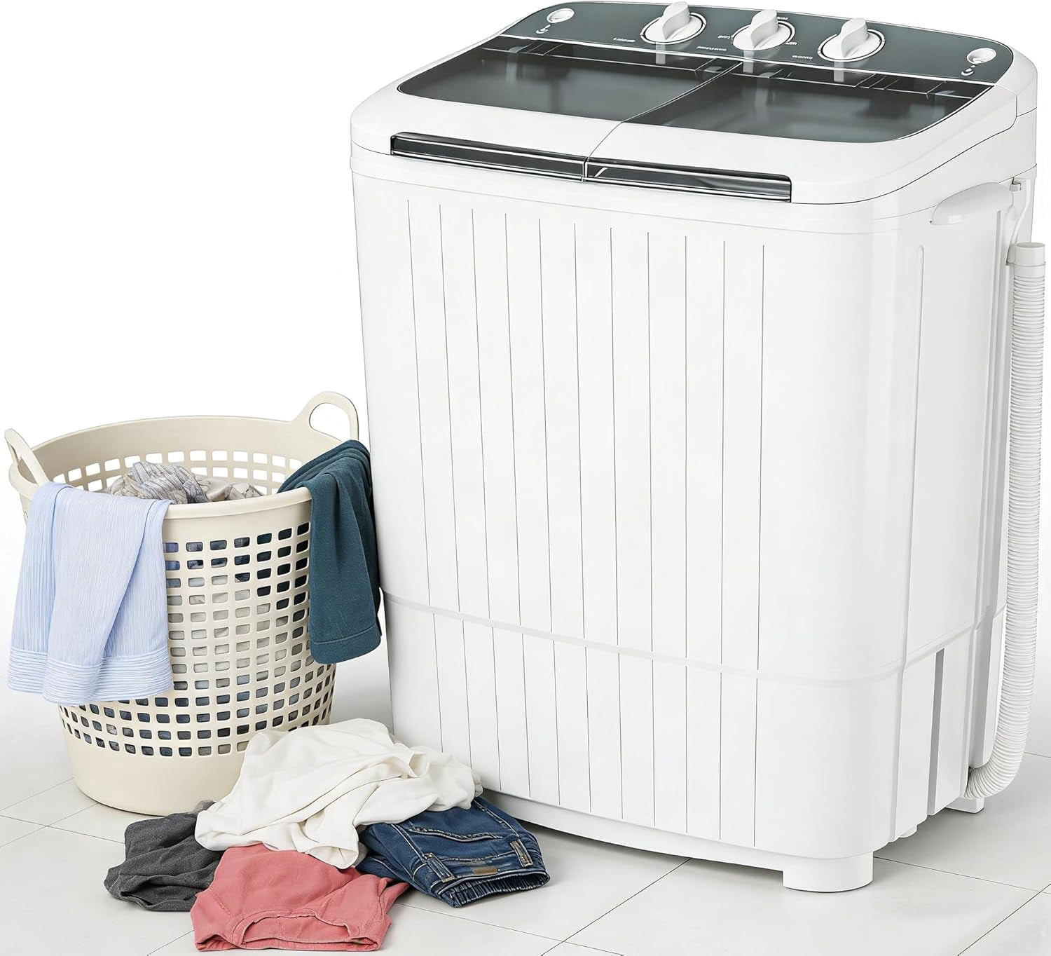 Portable Washing Machine 16lbs, Compact Twin Tub Semi Automatic Washer ...