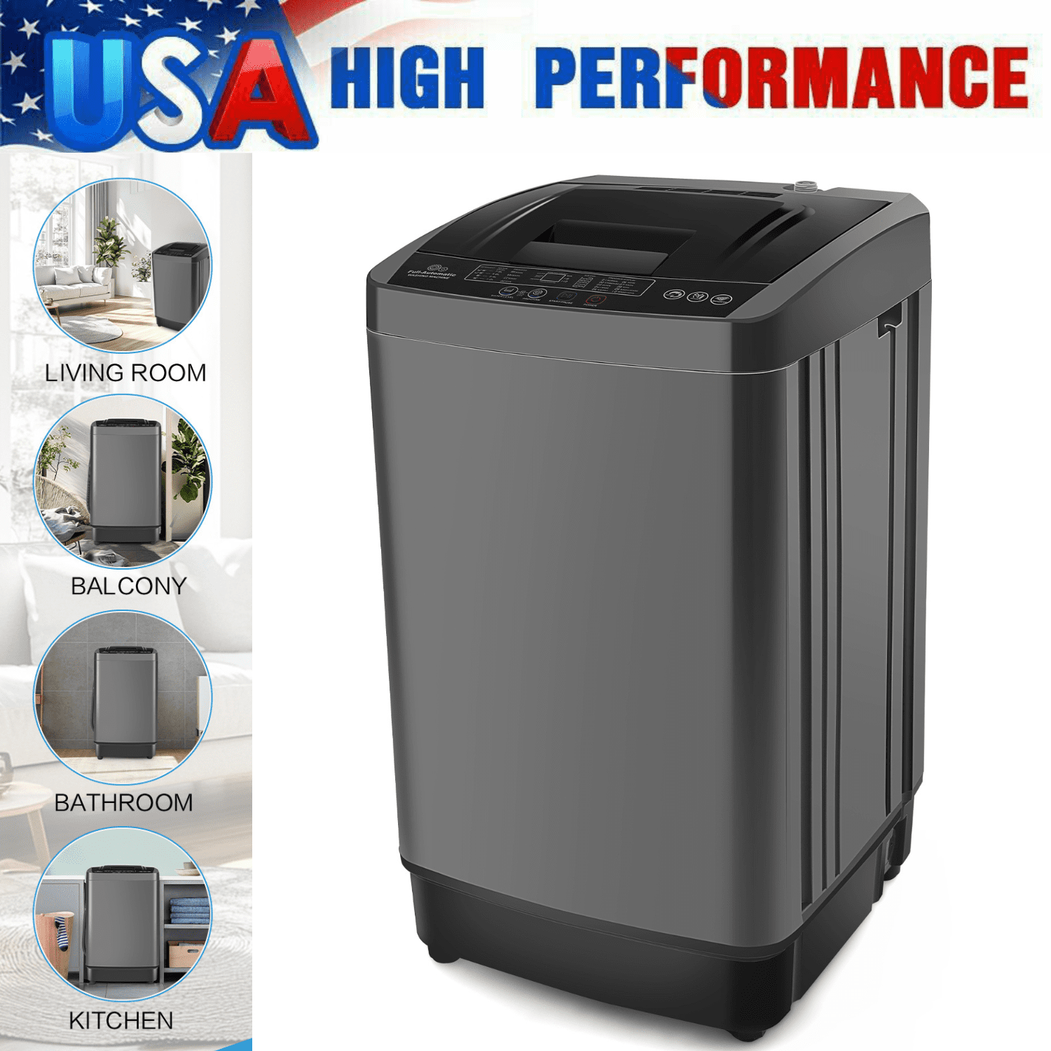 Portable Washing Machine 17.8Lbs Capacity 2.4 Cu.ft Laundry Washer w ...