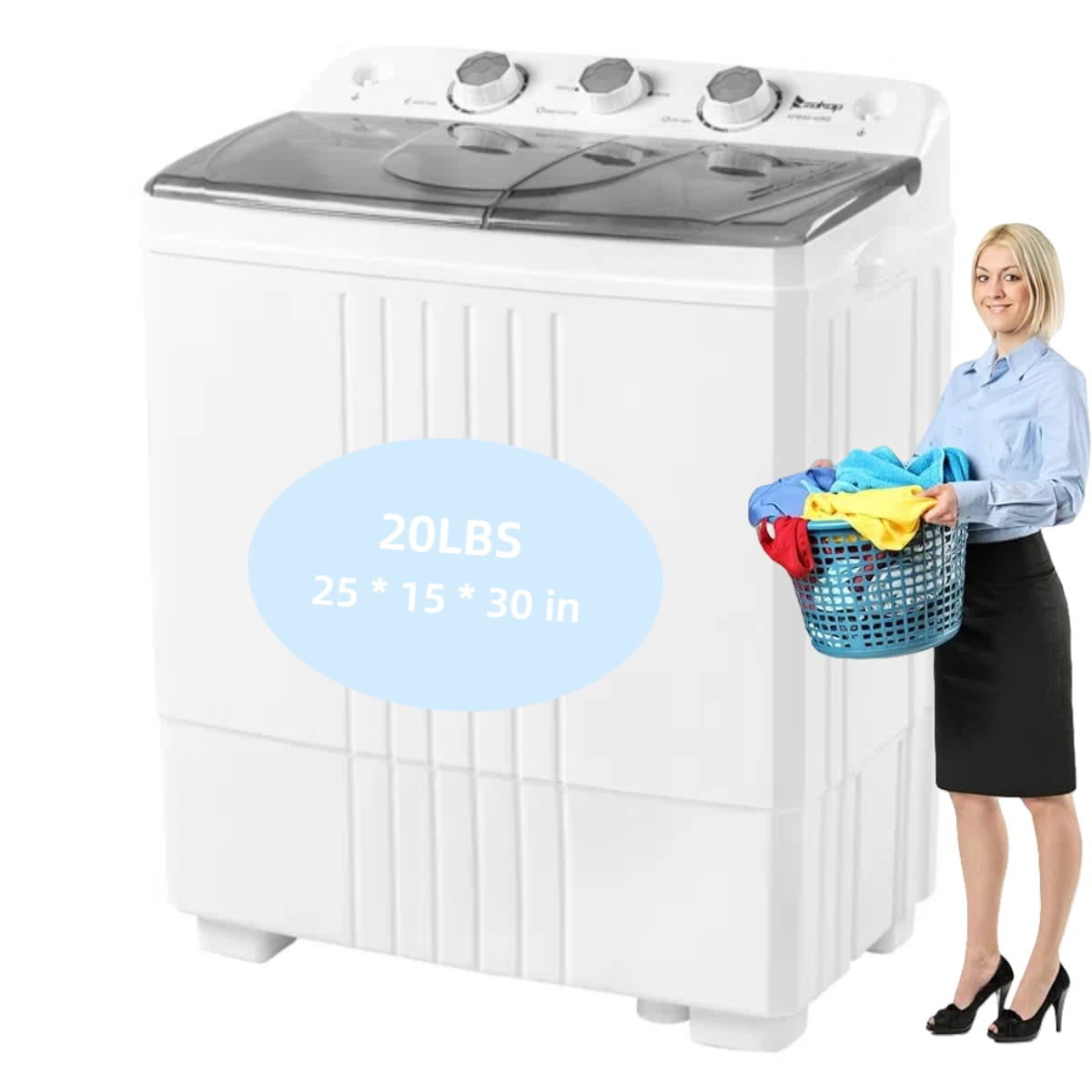 ANCEL Twin Tub Washer and Dryer Combo, Compact 20 lbs Top Load Washing ...