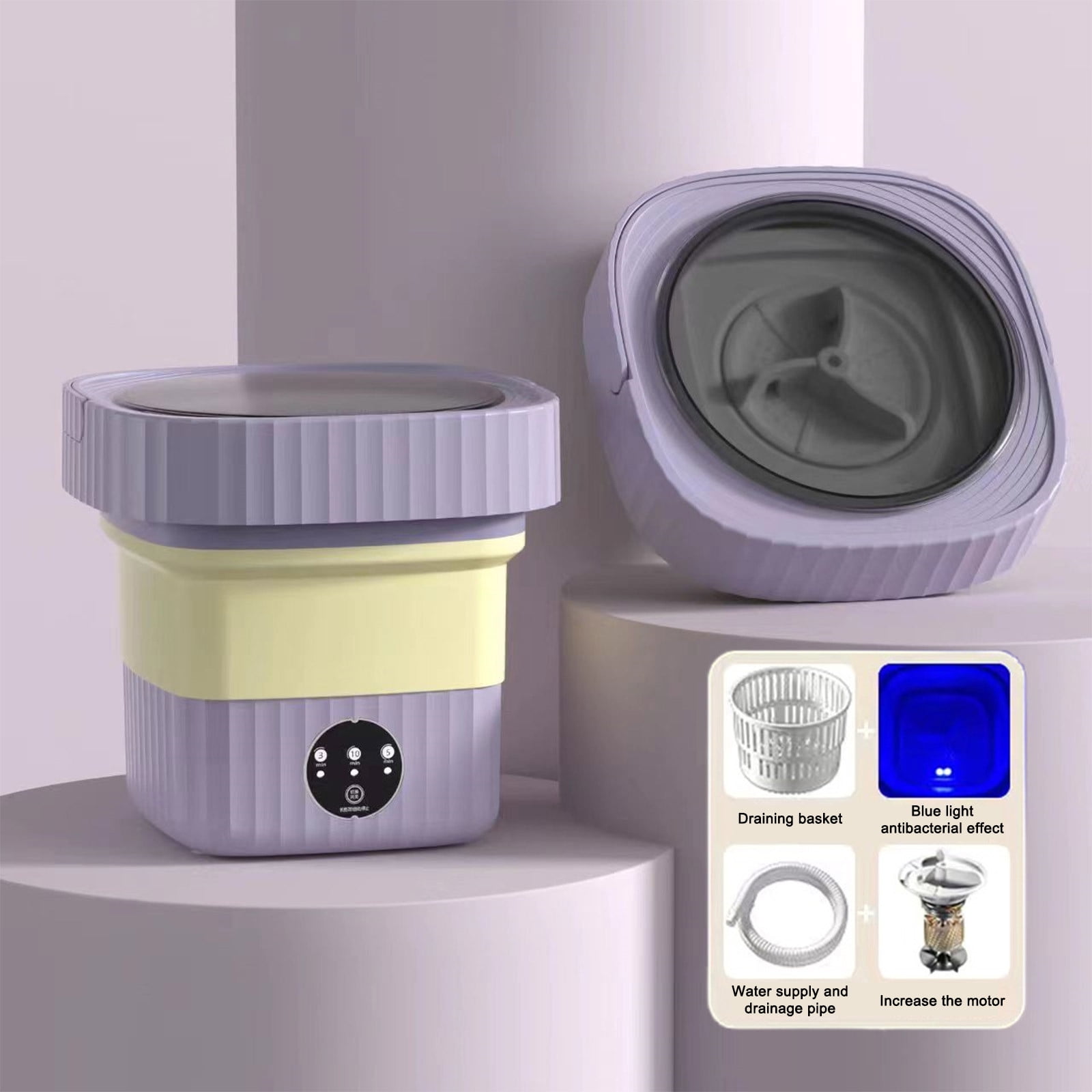 Portable Washing Machine,6L Folding Mini Washer with 3 Modes Deep ...