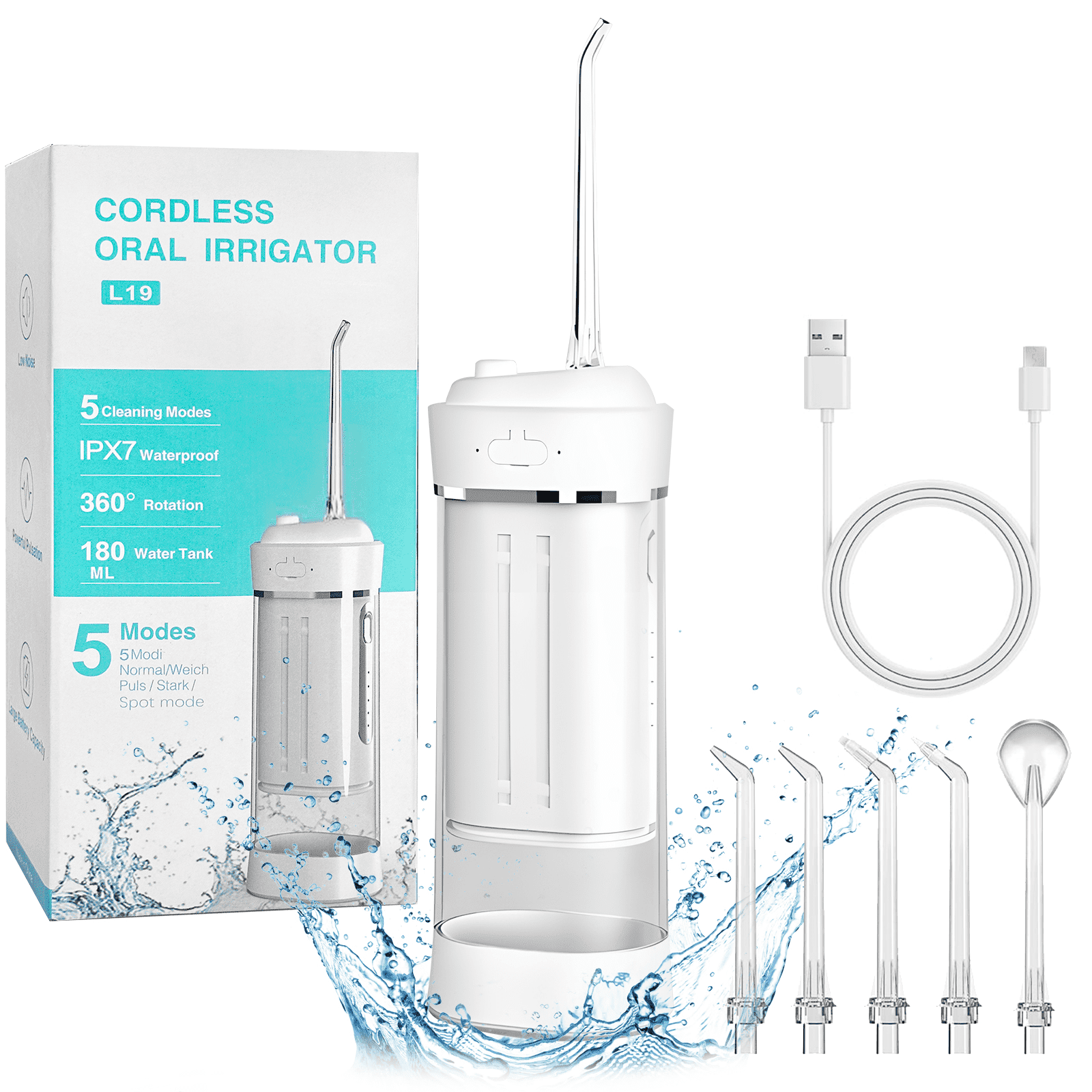 detects motiond Portable Water Flosser, 5 Modes, Rechargeable, 5 Jet ...