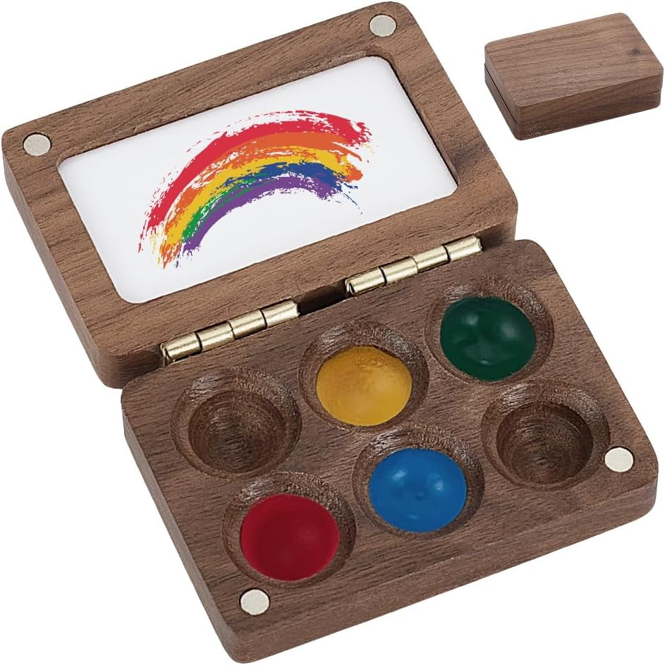 Portable Watercolor Palette with 6 Compartments Wooden Grid Paint Box ...