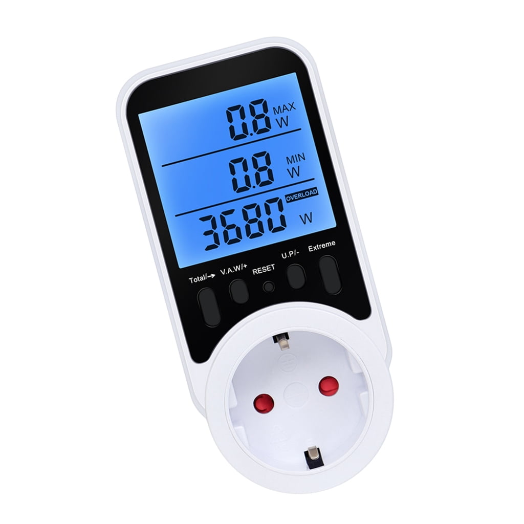 Portable Watt Meter Power Monitor Plugs In Socket Backlits Display Auto ...