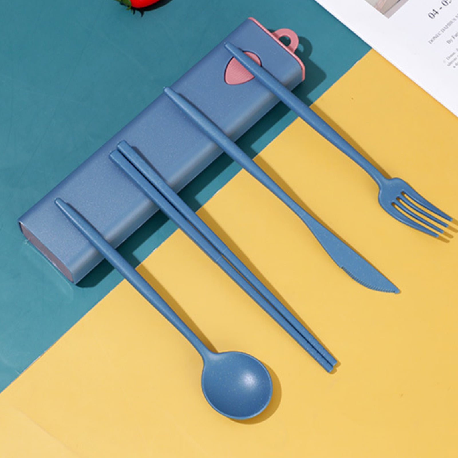 Portable Wheat Straw Cutlery Set | 5 Piece Knife Fork Spoon Chopsticks ...