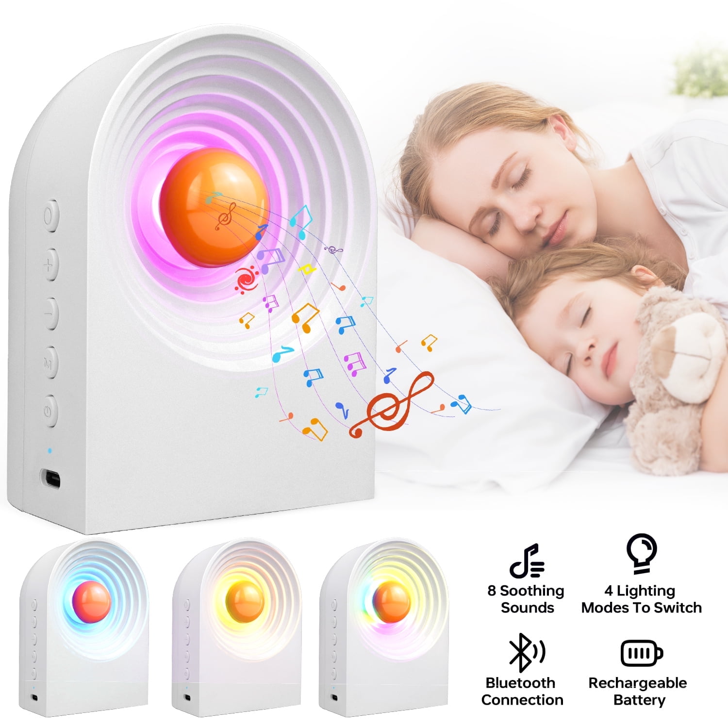Portable White Noise Sound Machine For Sleeping Bluetooth Speaker Night ...