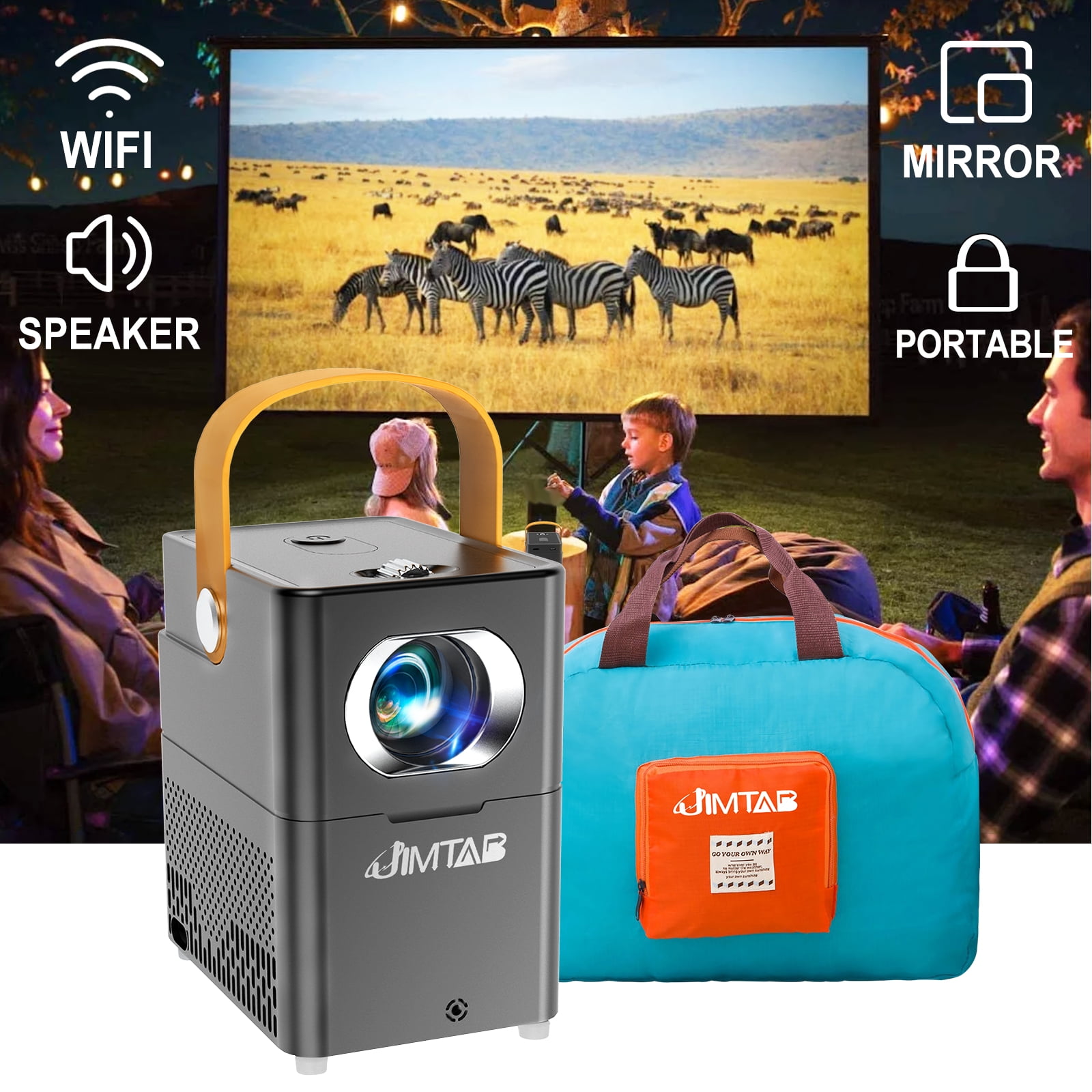JIMTAB V1 Portable WiFi Bluetooth Projector, 1080P HD, Mini Cinema with ...