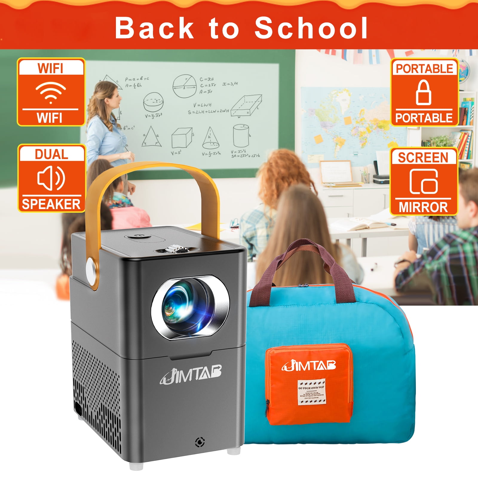 Portable WiFi Bluetooth Projector, JIMTAB V1 Outdoor Projector Full HD ...