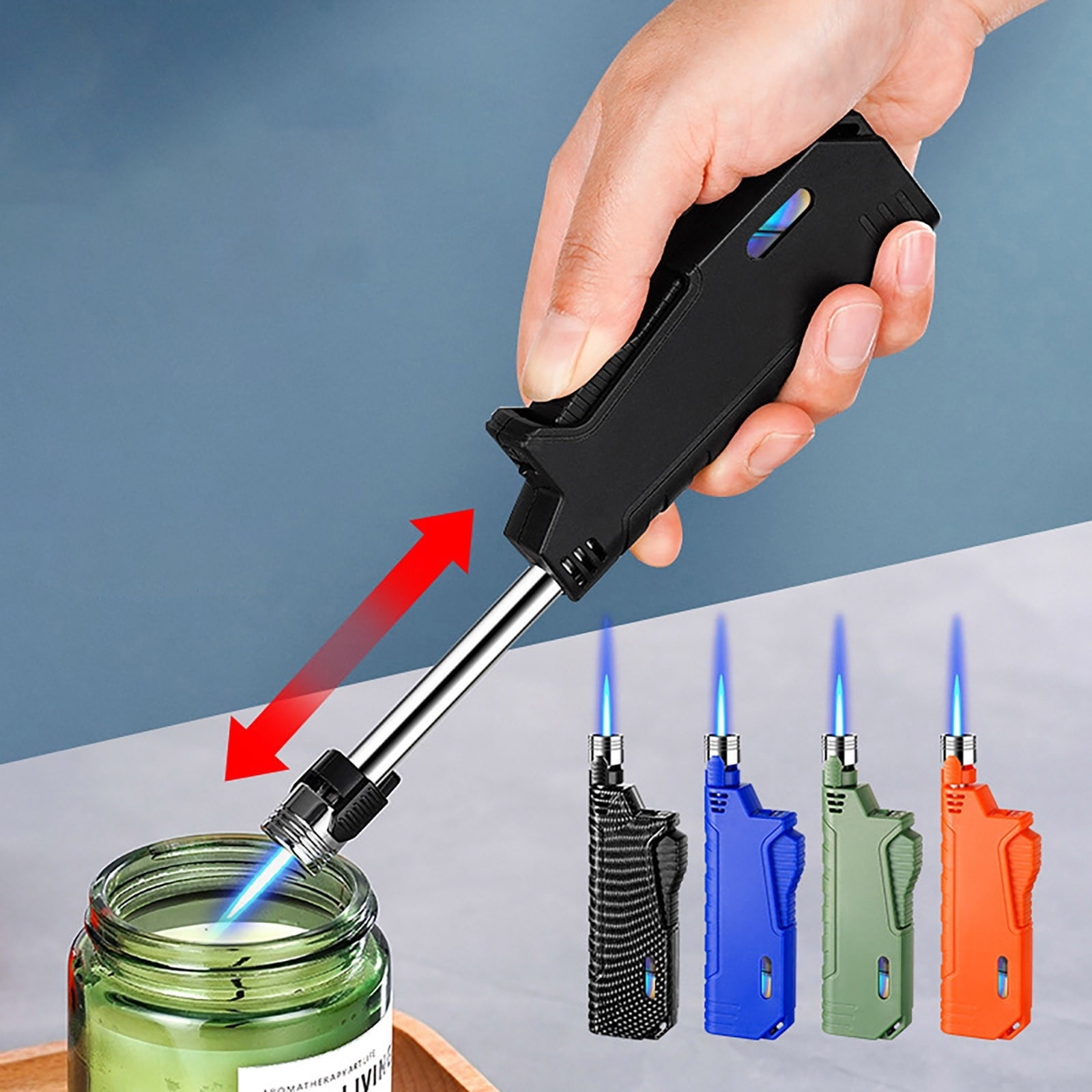 Portable Windproof Blue Flame Butane Torch Lighter, Retractable Design ...