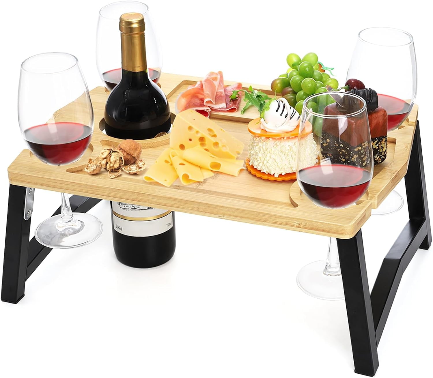 Portable Wine Picnic Table with Glass Holder, Foldable Durable Picnic ...