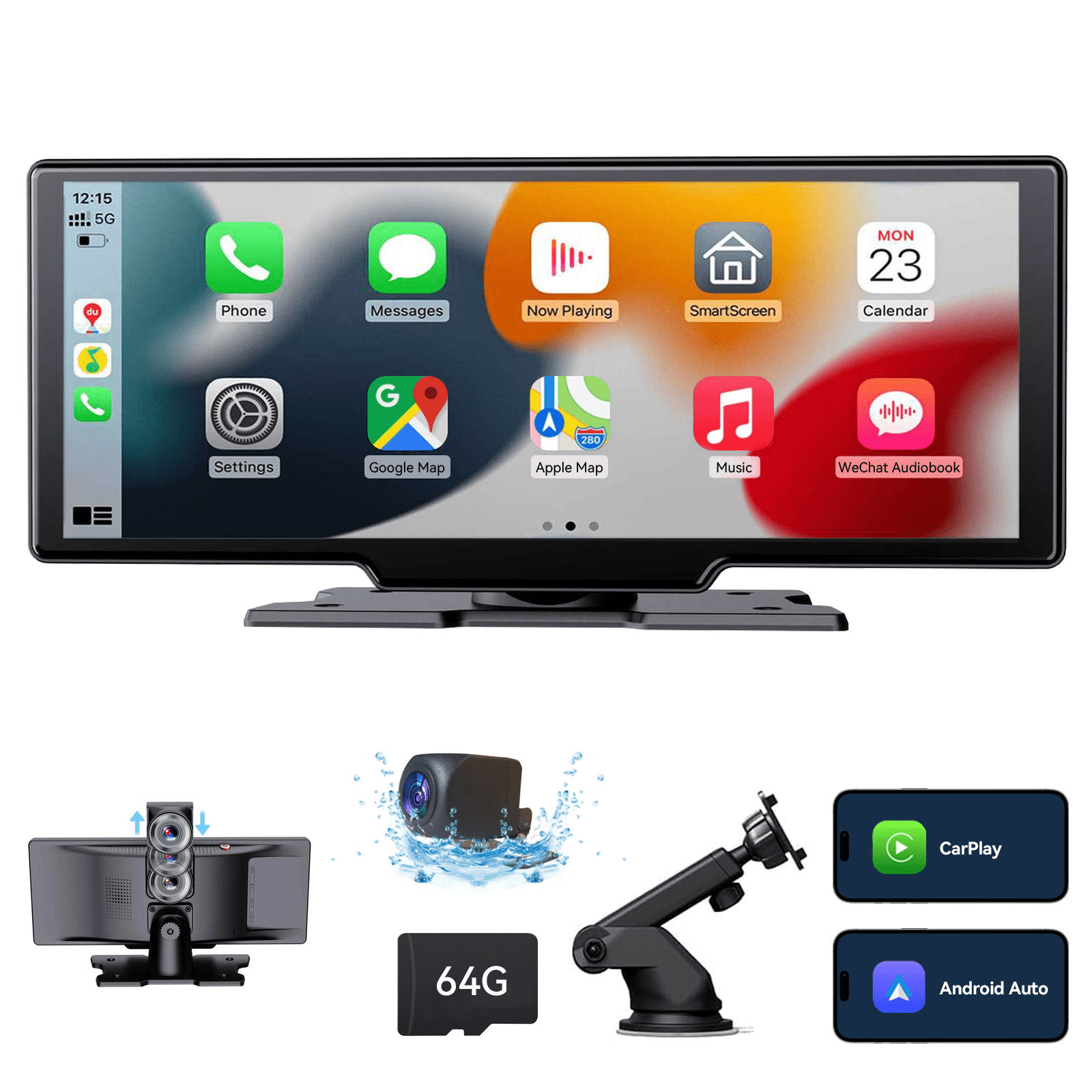 Portable Wireless Apple CarPlay and Android Auto Car Screen, 10.26” HD ...