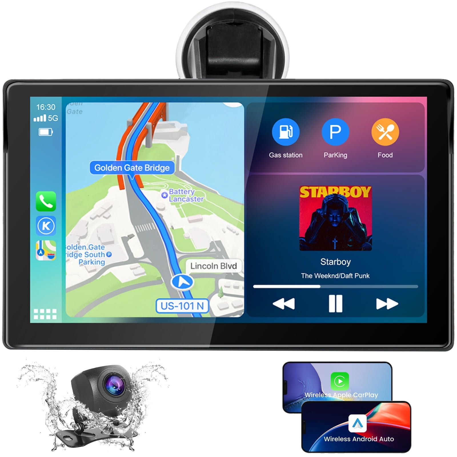 Portable Wireless Car Stereo, 7 inch Full HD Touchscreen, Apple CarPlay ...