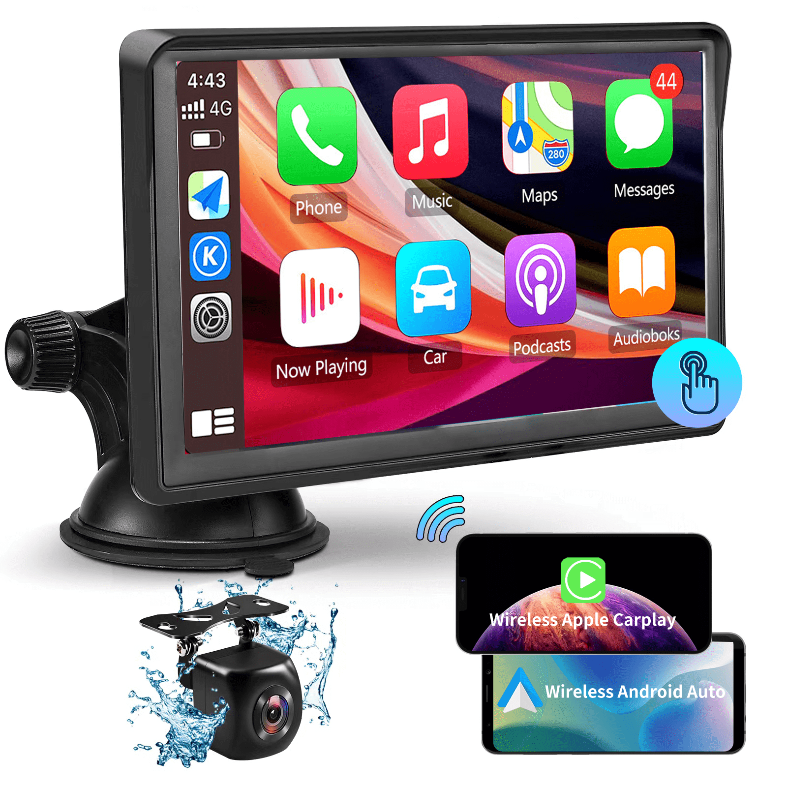 Portable Wireless Car Stereo, 7 inch Full HD Touchscreen, Apple CarPlay ...