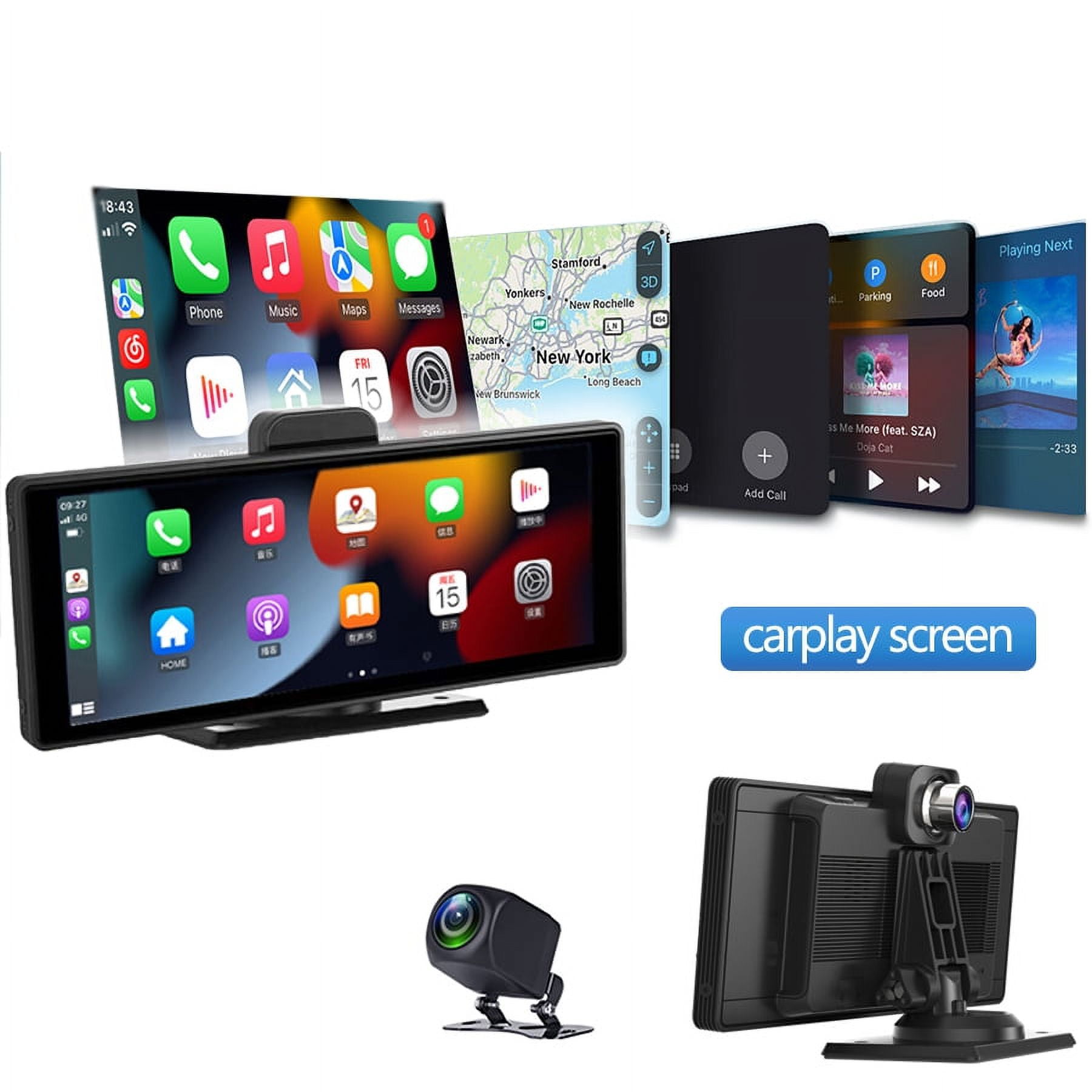 Portable Wireless Carplay Car Stereo with 2K Dash Cam - 10" HD IPS ...