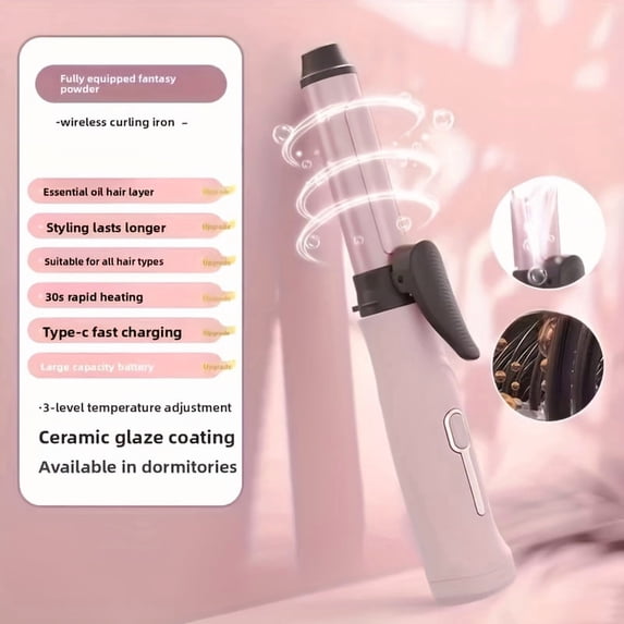 Portable Wireless Mini Hair Curling Iron Long Lasting Style Airy Bangs ...
