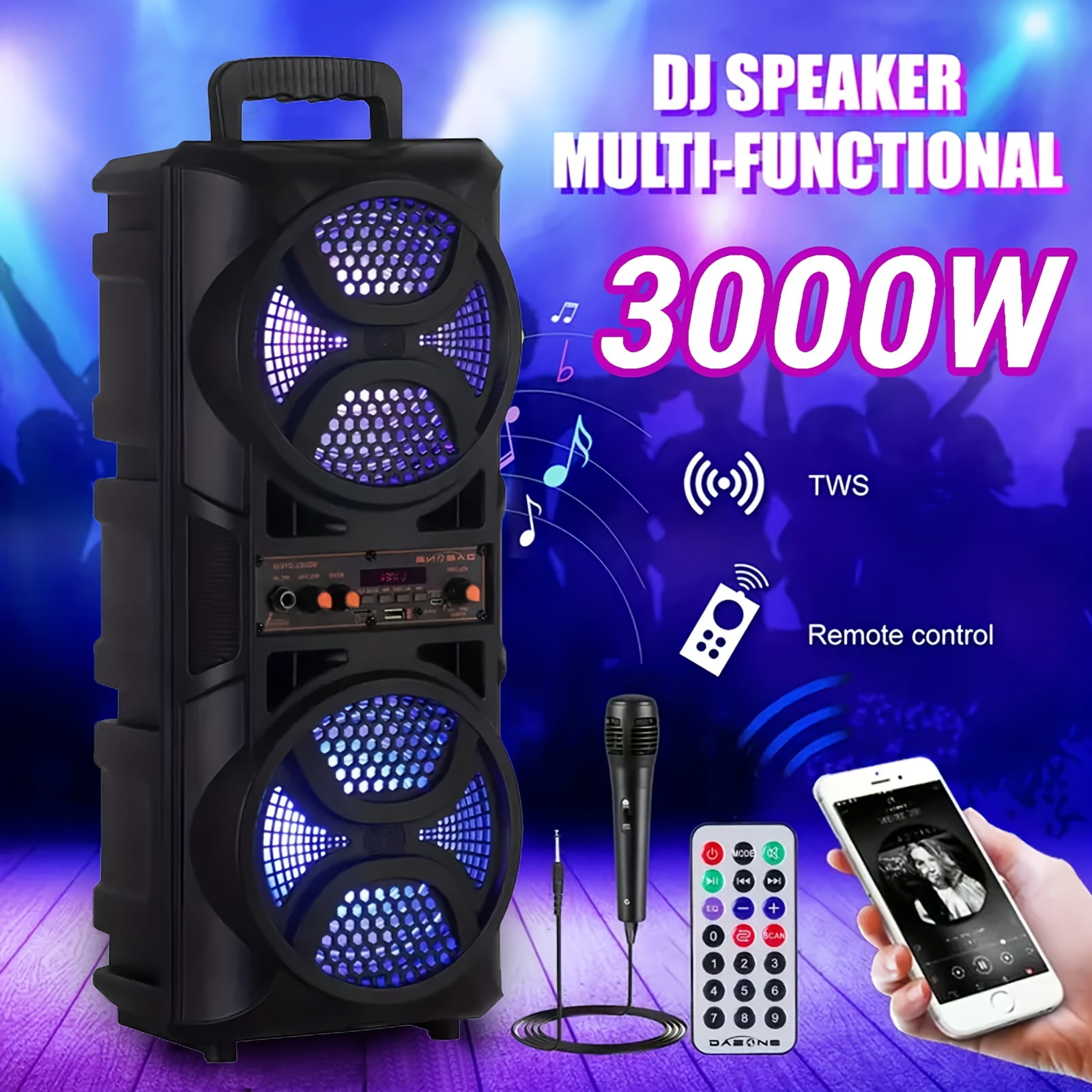 Portable Wireless PA Speaker - 2500W Dual 3" Rechargeable Indoor ...