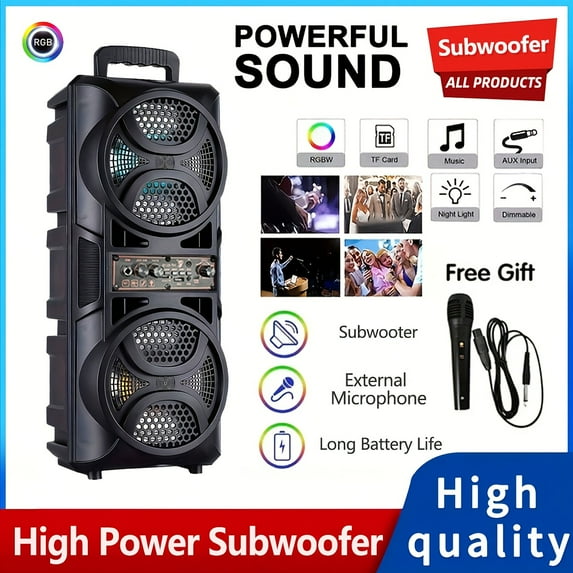 Portable Wireless PA Speaker, Dual 6.5-inch High-Quality Subwoofer ...
