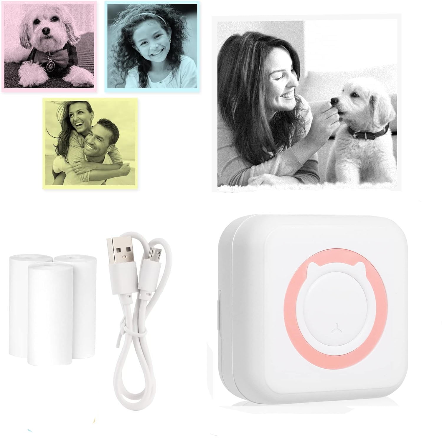 Portable Wireless Printer, Mini Pocket Bluetooth Thermal Printer with 1 ...