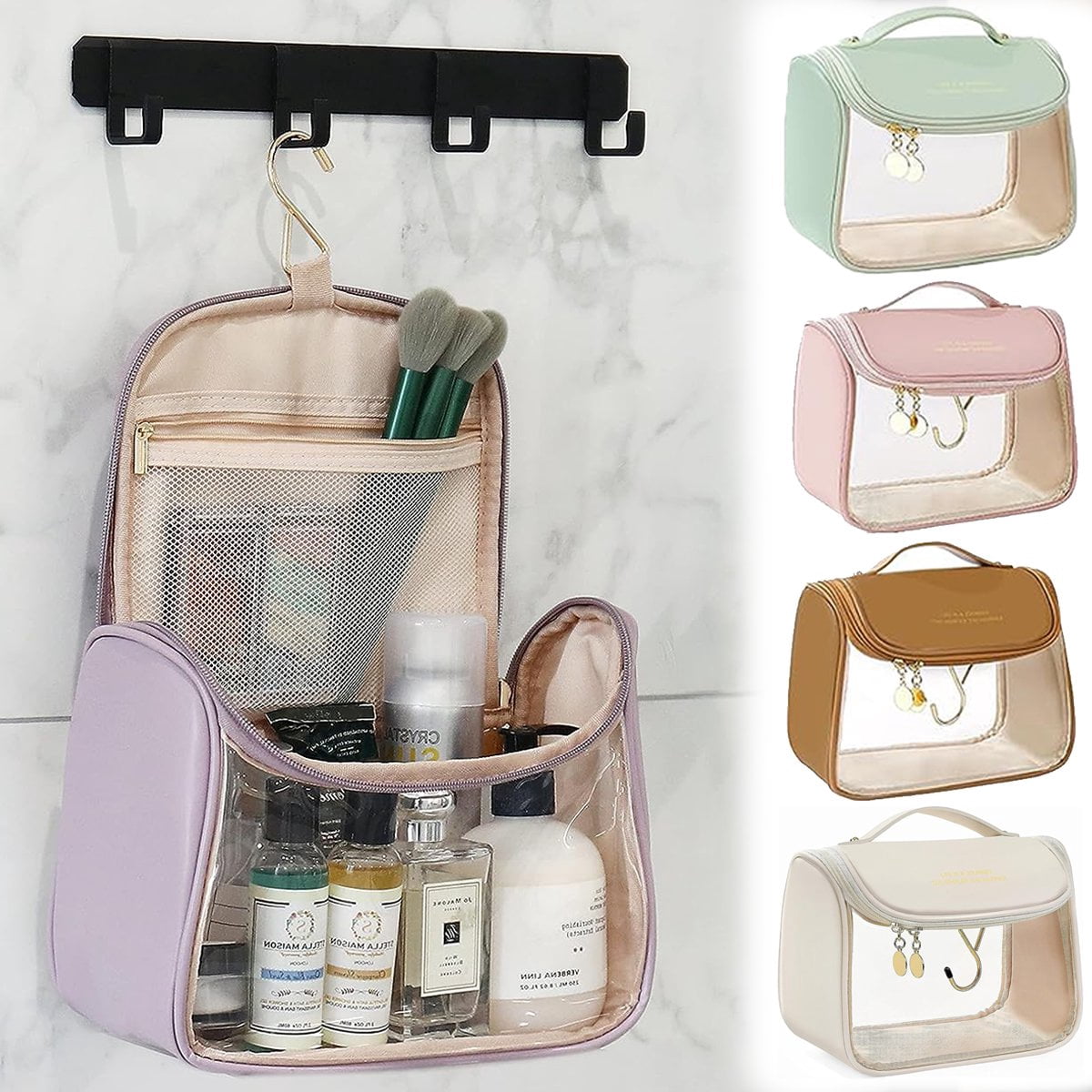 Portable Women's Clear Makeup Bag With Hook,Waterproof Travel Toiletry ...
