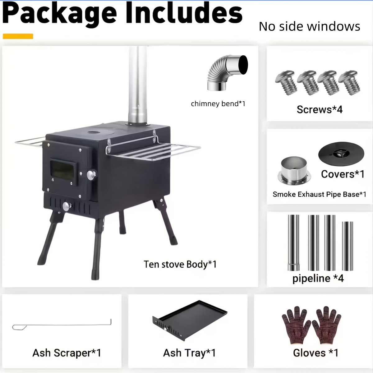 Portable Wood-Burning Camp Stove with Chimney Pipe | Heavy-Duty Tent ...