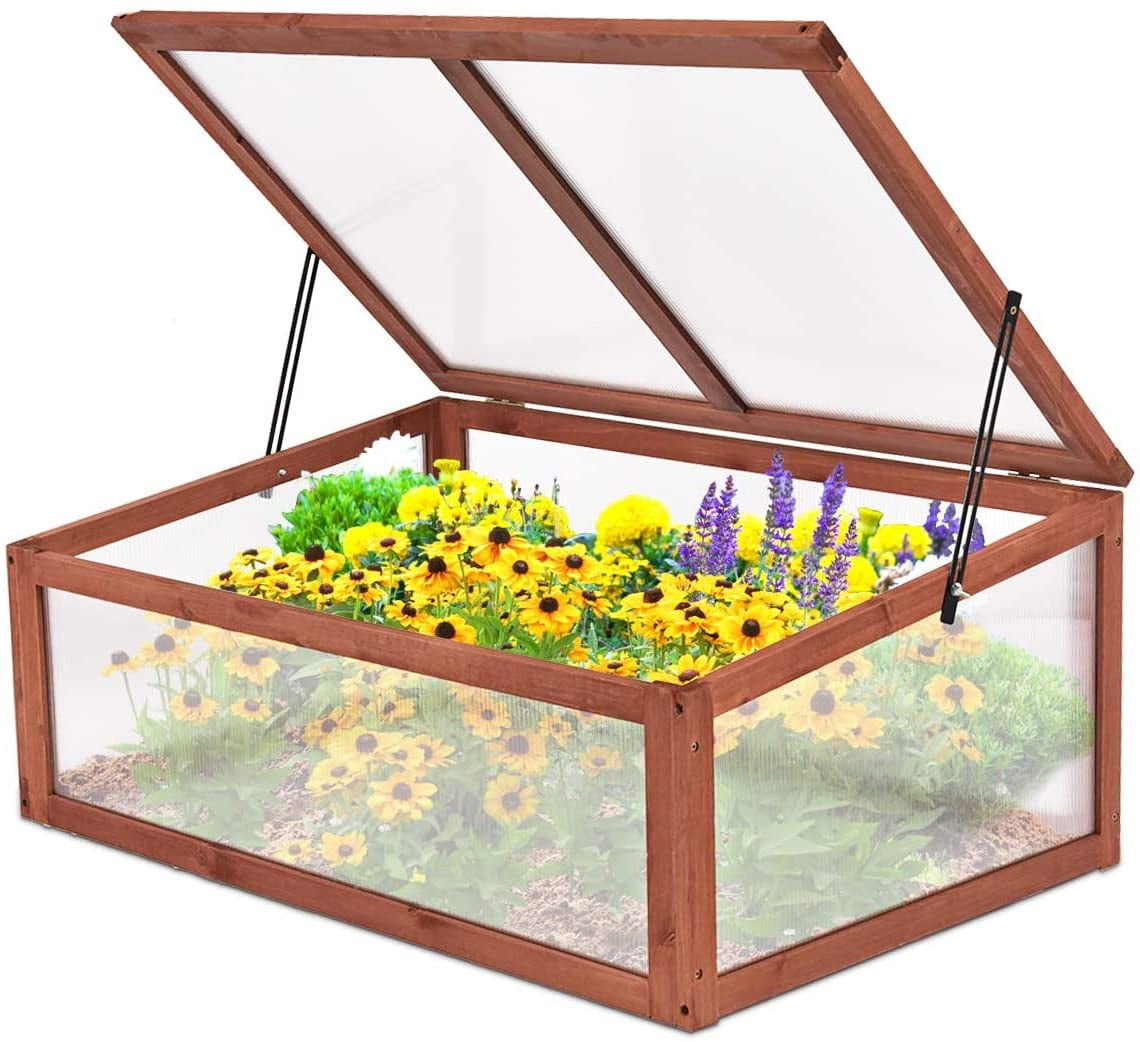 Portable Wooden Cold Frame Mini Greenhouse Raised Flowers Planter ...