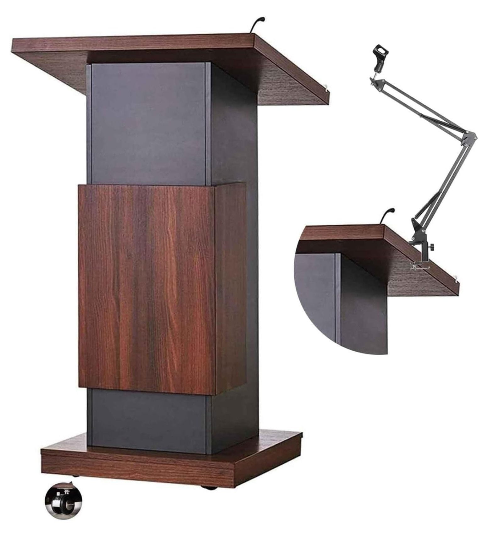 Portable Wooden Podium Stand with Locking Wheels and Adjustable ...