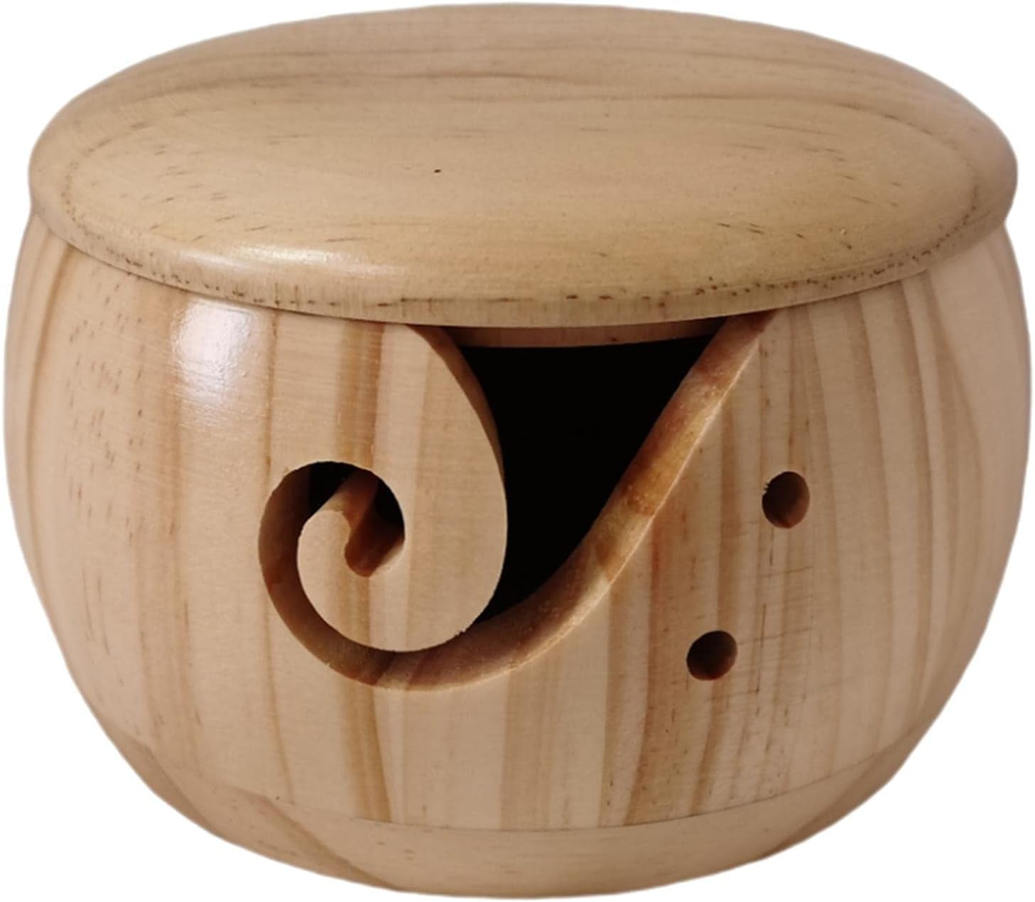Portable Wooden Yarn Storage Bowl with Lid Round Handmade Storage ...