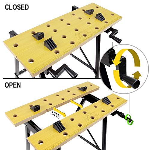 Portable Workbench, Folding Carpenter Saw Table with Adjustable Clamps ...