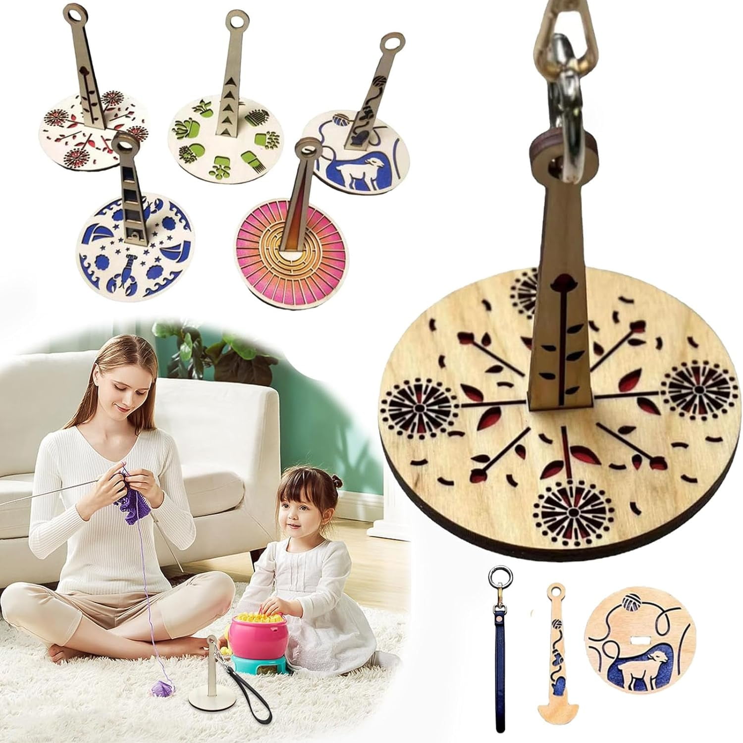 Portable Wrist Yarn Holder- Mini Yarn Minder, Wooden Twirling Mechanism ...