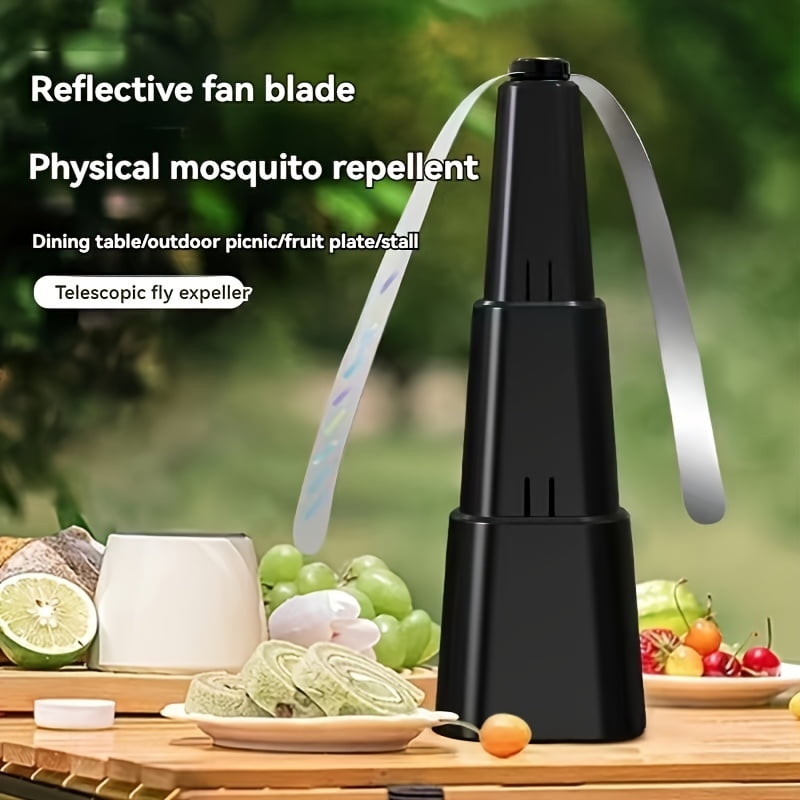 Portable battery powered fly repelling fan with reflective blades ...