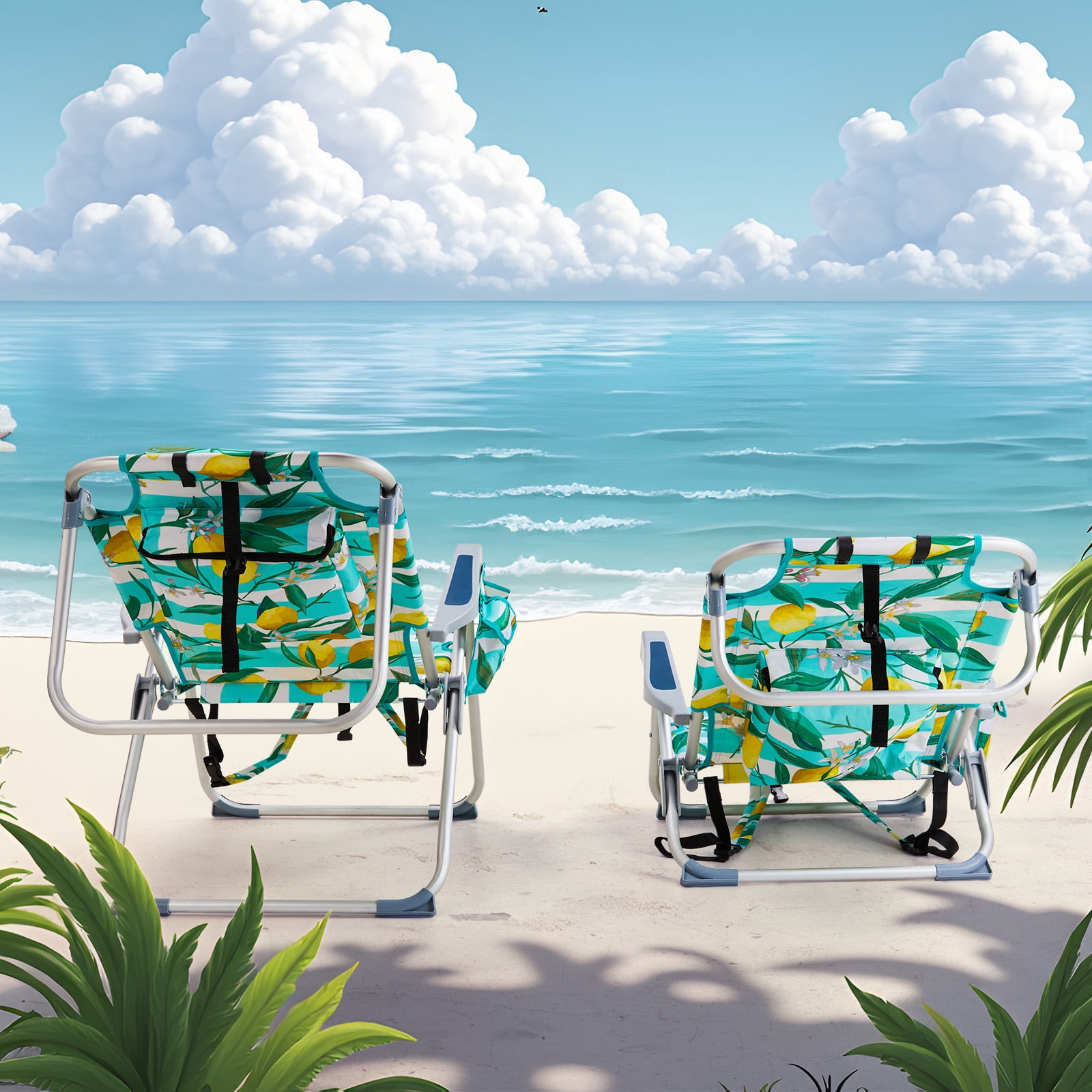 Portable beach chair, lemon pattern, lightweight short Oxford cloth ...