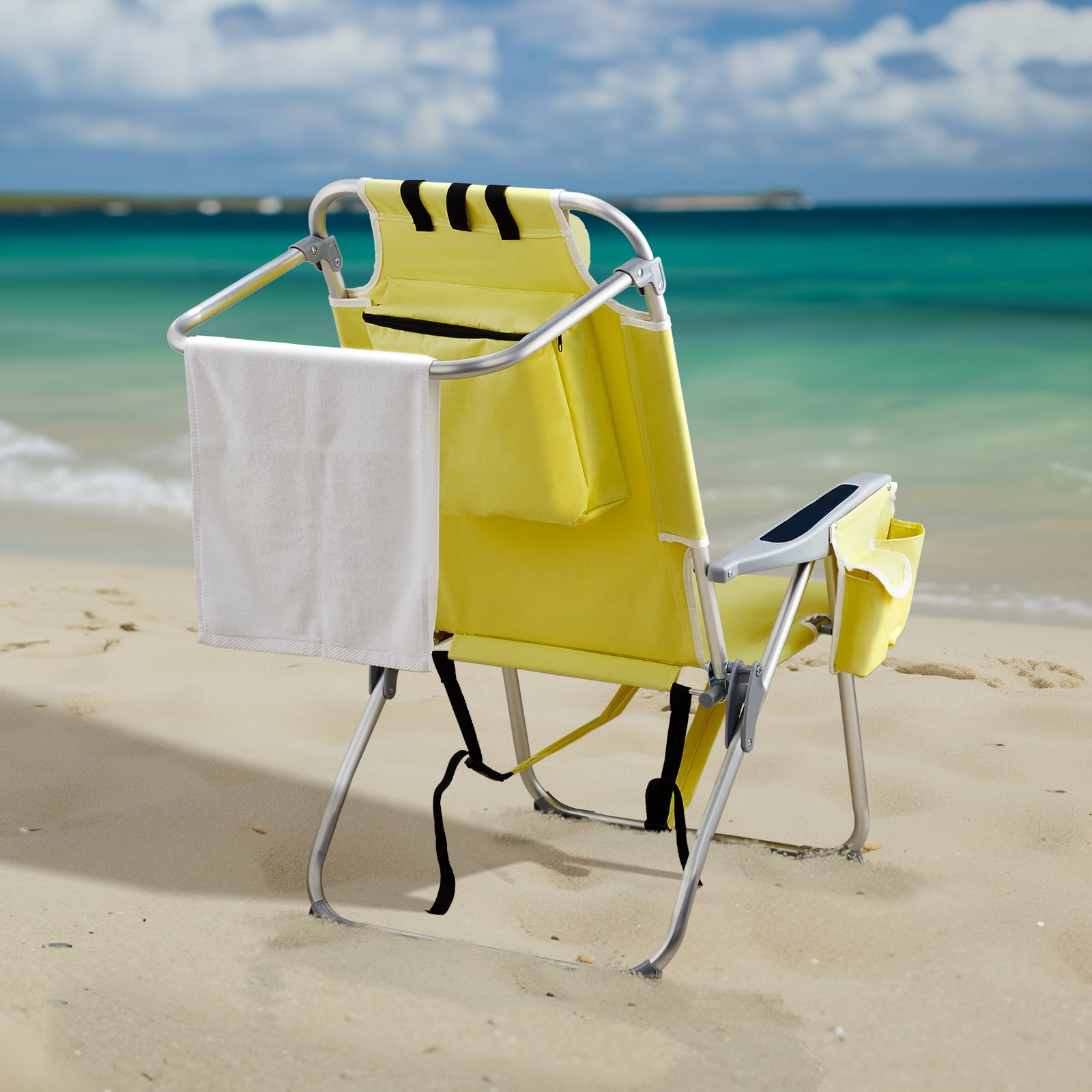 Portable beach chair, yellow, lightweight Oxford cloth short, silver ...
