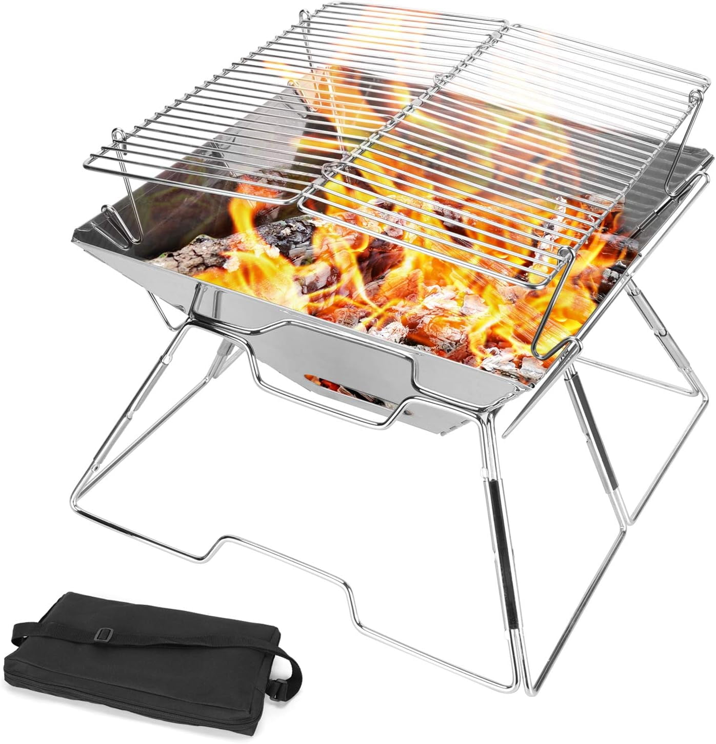 Portable camping grill, foldable campfire grill, 304 stainless steel ...