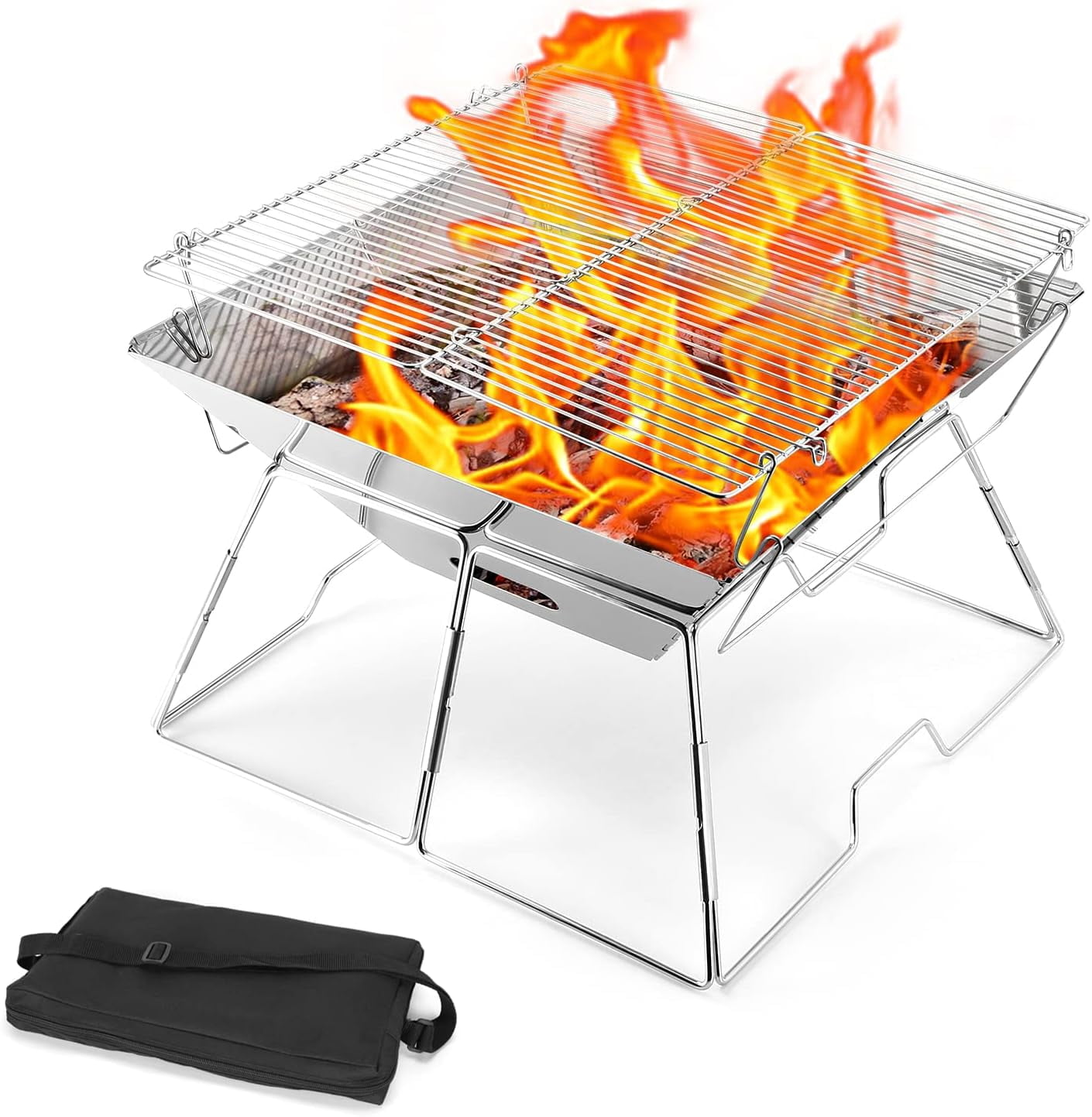 Portable camping grill, foldable campfire grill, 304 stainless steel ...