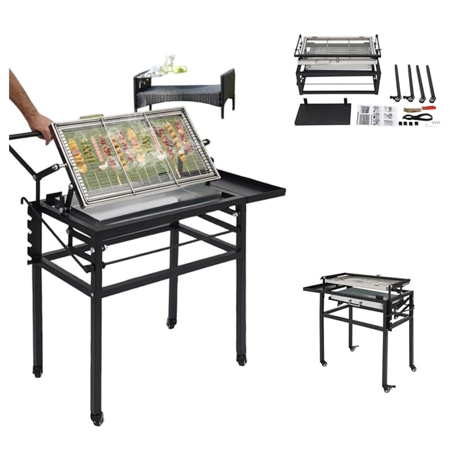 Portable charcoal-fired -grill barbecue rack, black outdoor camping ...
