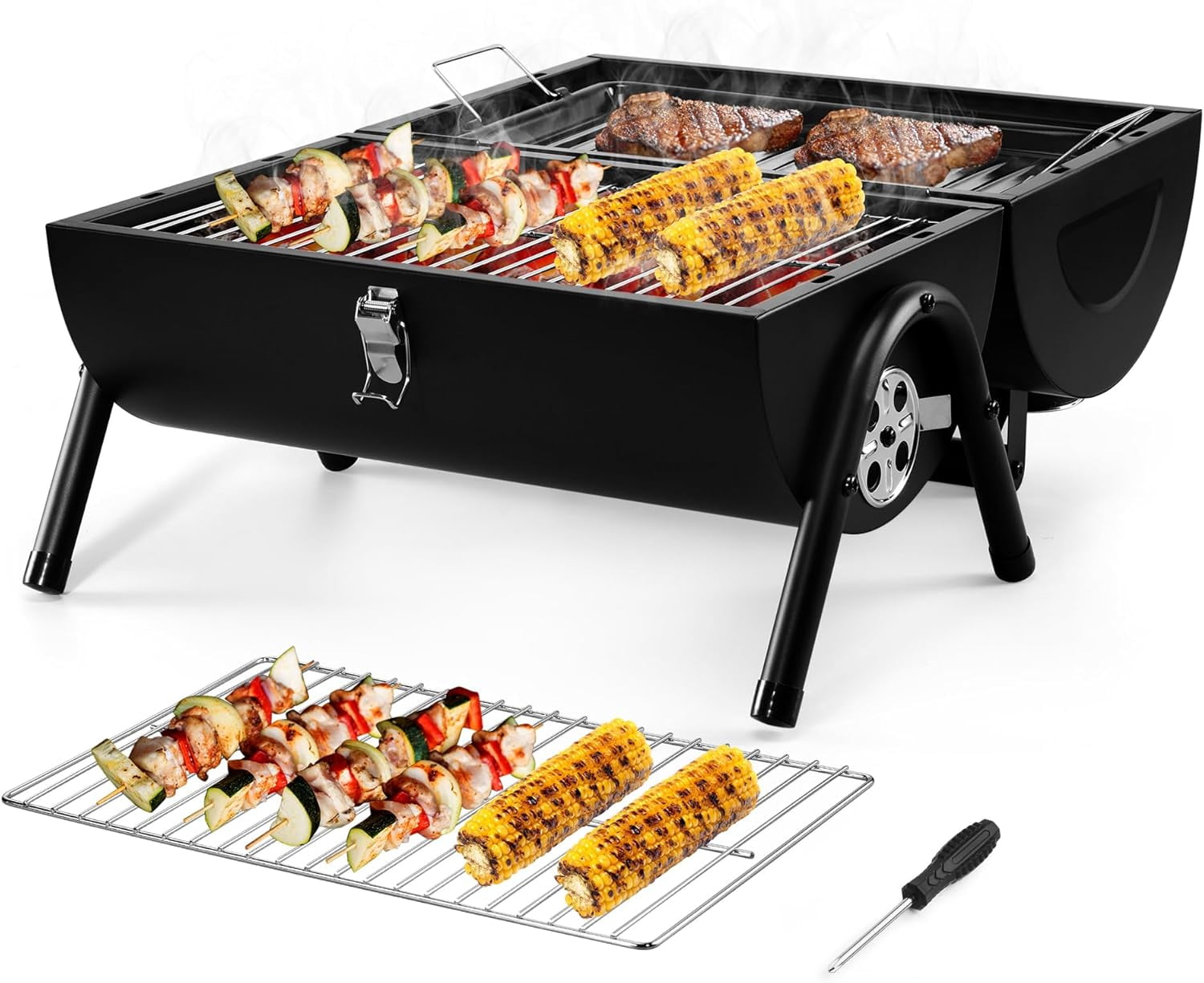 Portable charcoal grill, outdoor barbecue folding mini smoker ...