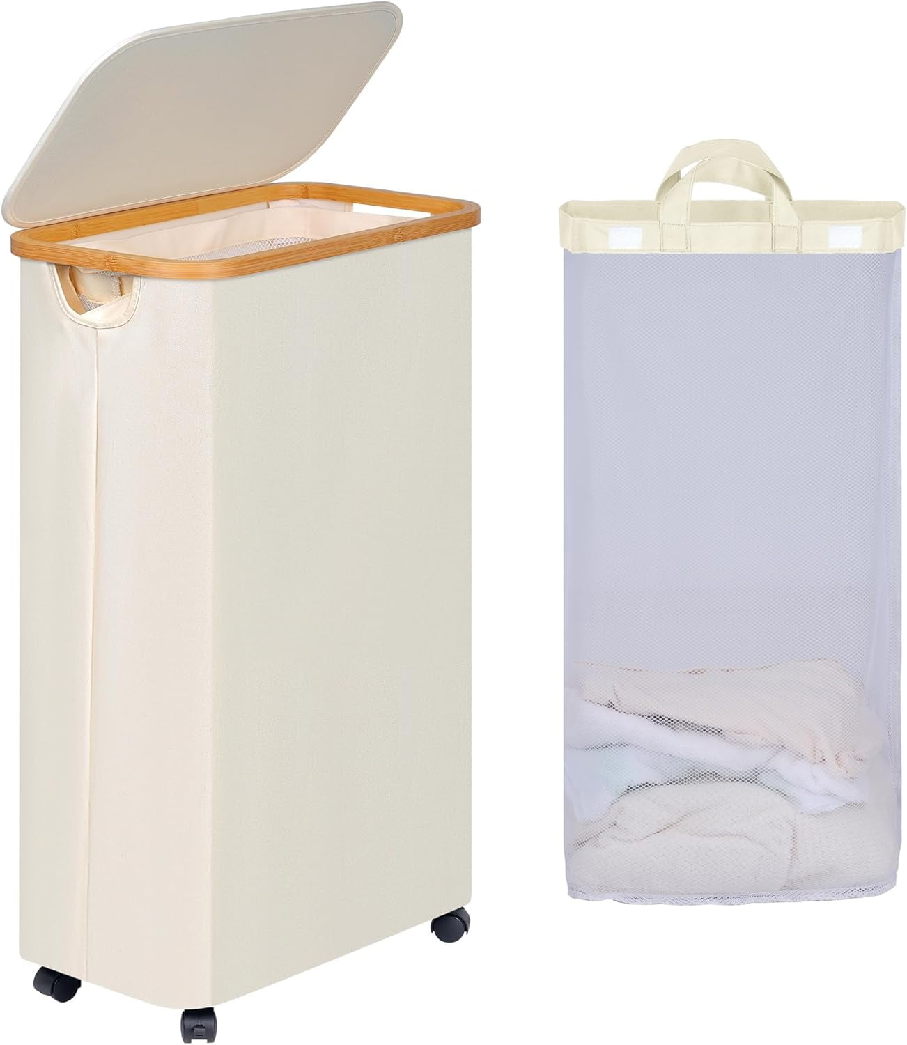 Portable laundry basket, narrow type with rolling feature, with a lid ...
