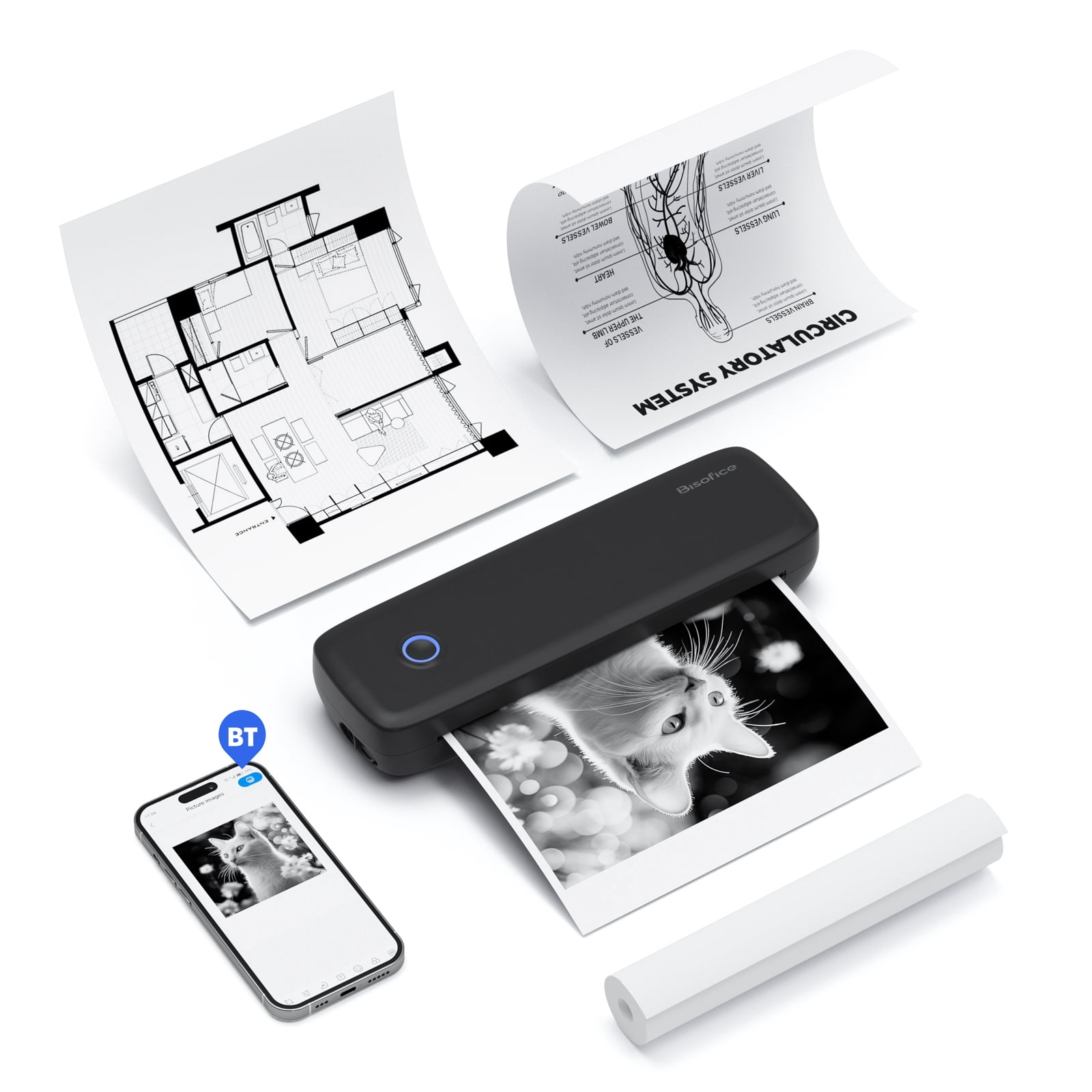 Portable printer,Letter A5 Paper 56mm/77mm/107mm/210mm/216mm(2in/3in ...