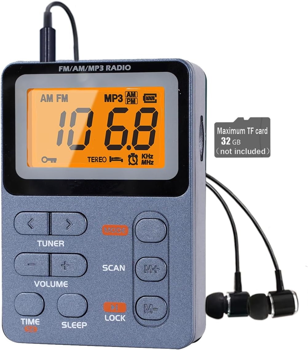 Portable radio AM FM, rechargeable pocket walkman with digital tuning ...