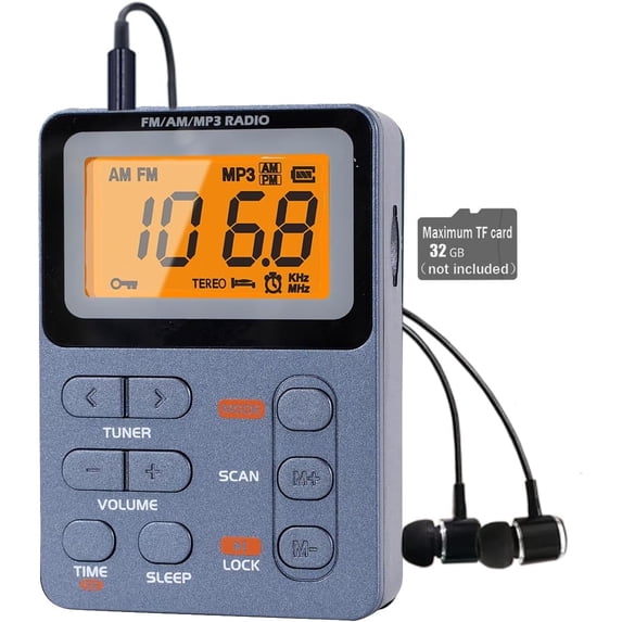 Portable radio AM FM, rechargeable pocket walkman with digital tuning ...