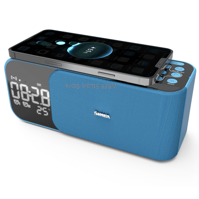 Portable wireless charging alarm clock fm radio bluetooth speaker with ...