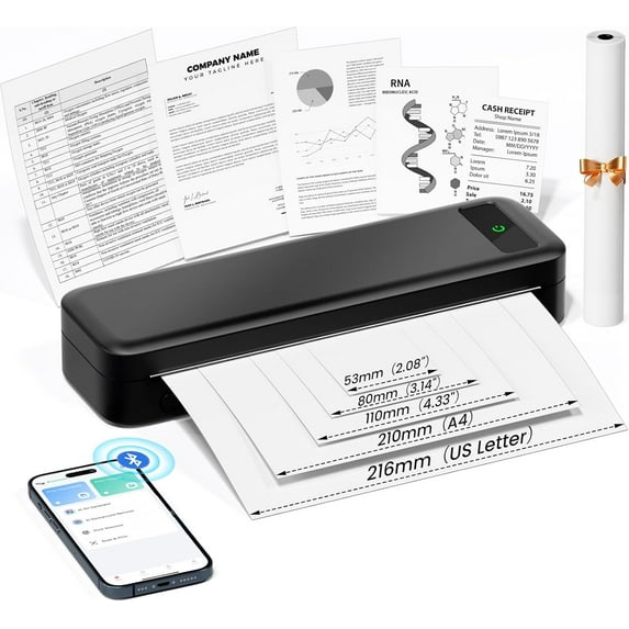 Portable wireless travel printer, inkless thermal printer, supports 8.5 ...