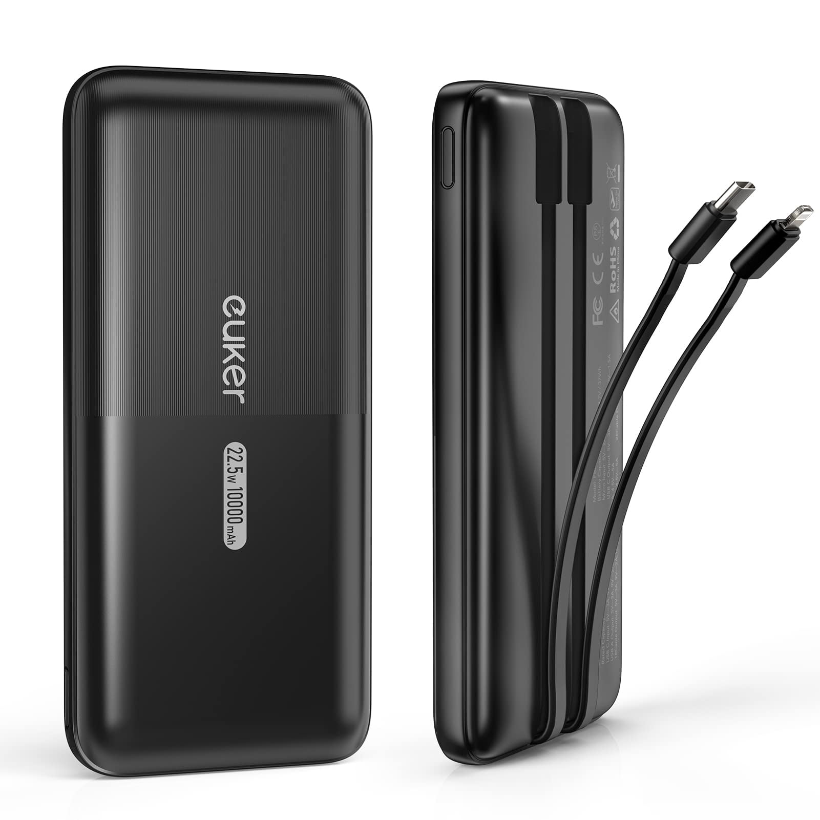 Portablewith Built in Cables, 10000mAh Ultra Slim Power Bank 4 Output ...