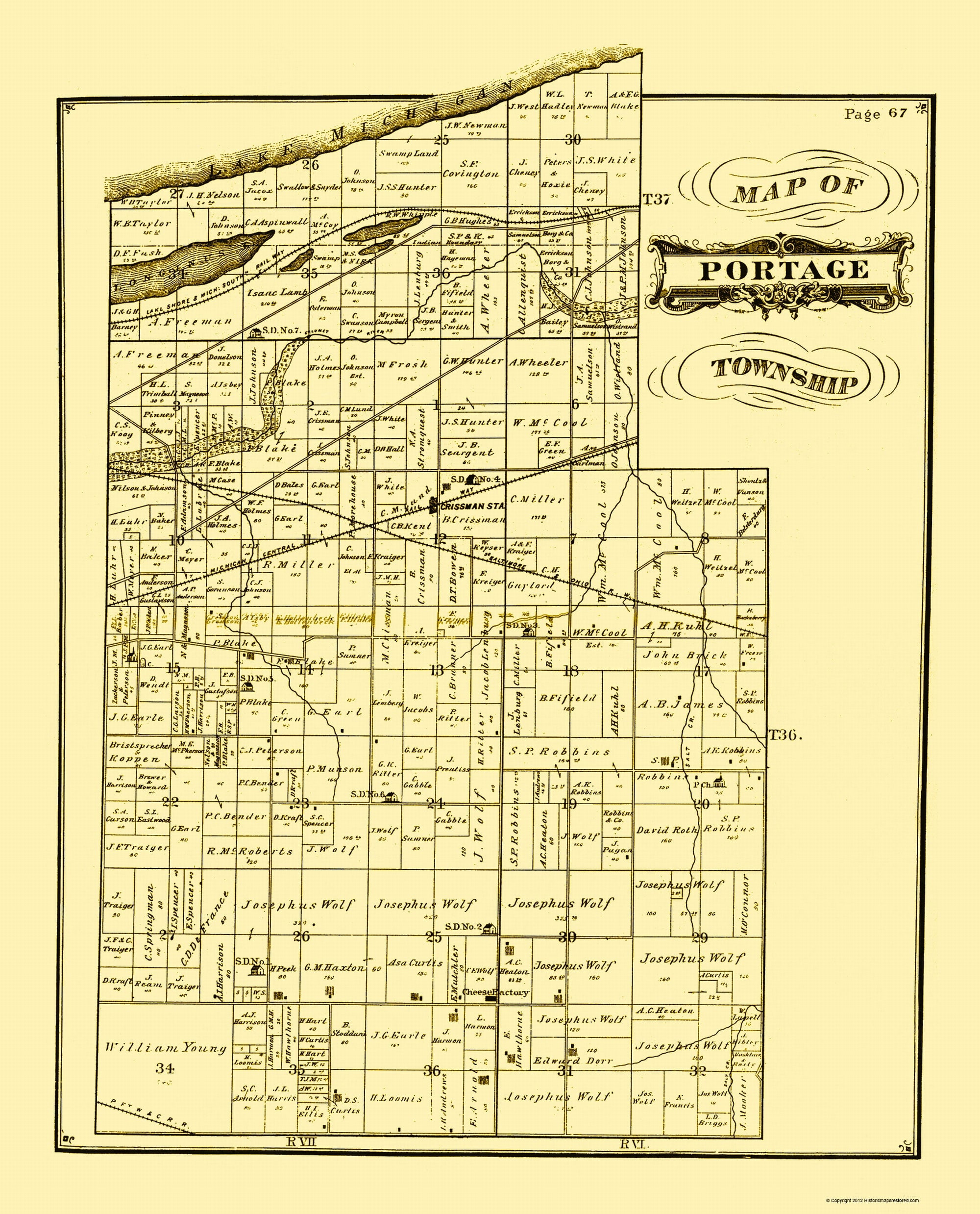Historic City Map - Portage Indiana - Hardesty 1876 - 23 x 28.47 ...